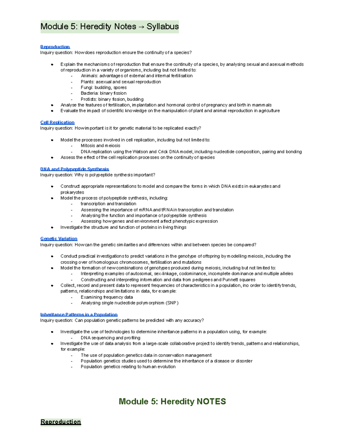 Mod 5 Heredity - Biology Module 5 Notes - - Studocu