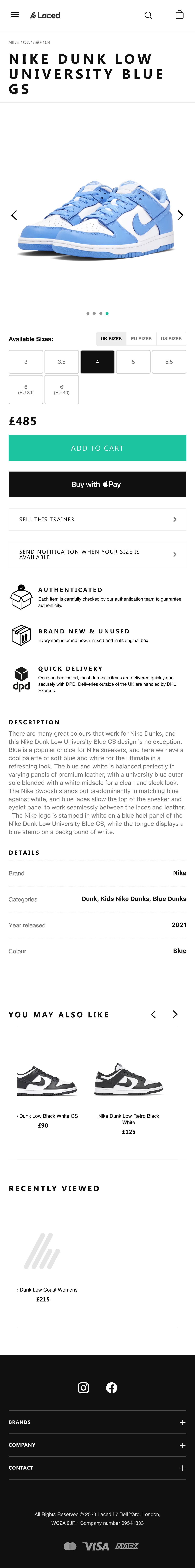 Nike Dunk Low University Blue GS CW1590-103 Laced - Available Sizes: UK ...