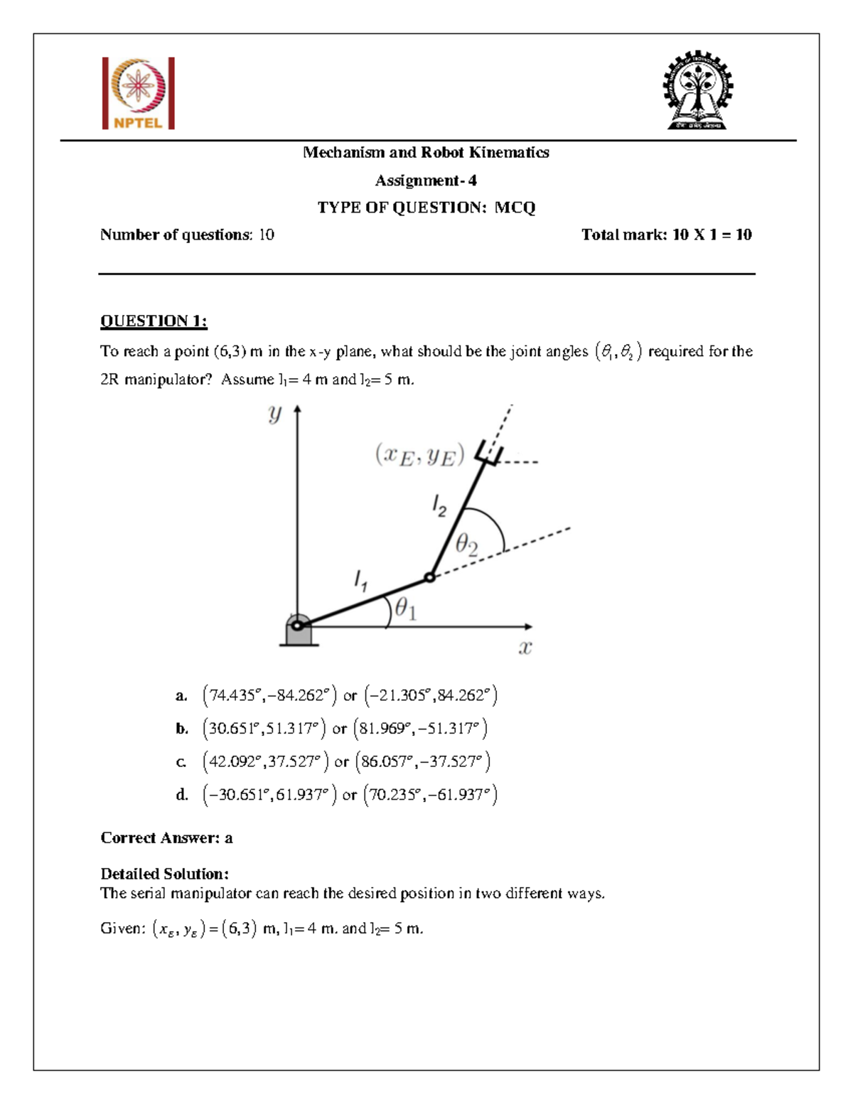 488747039 Robot Kinematics W4 - Indian Institute of Technology ...