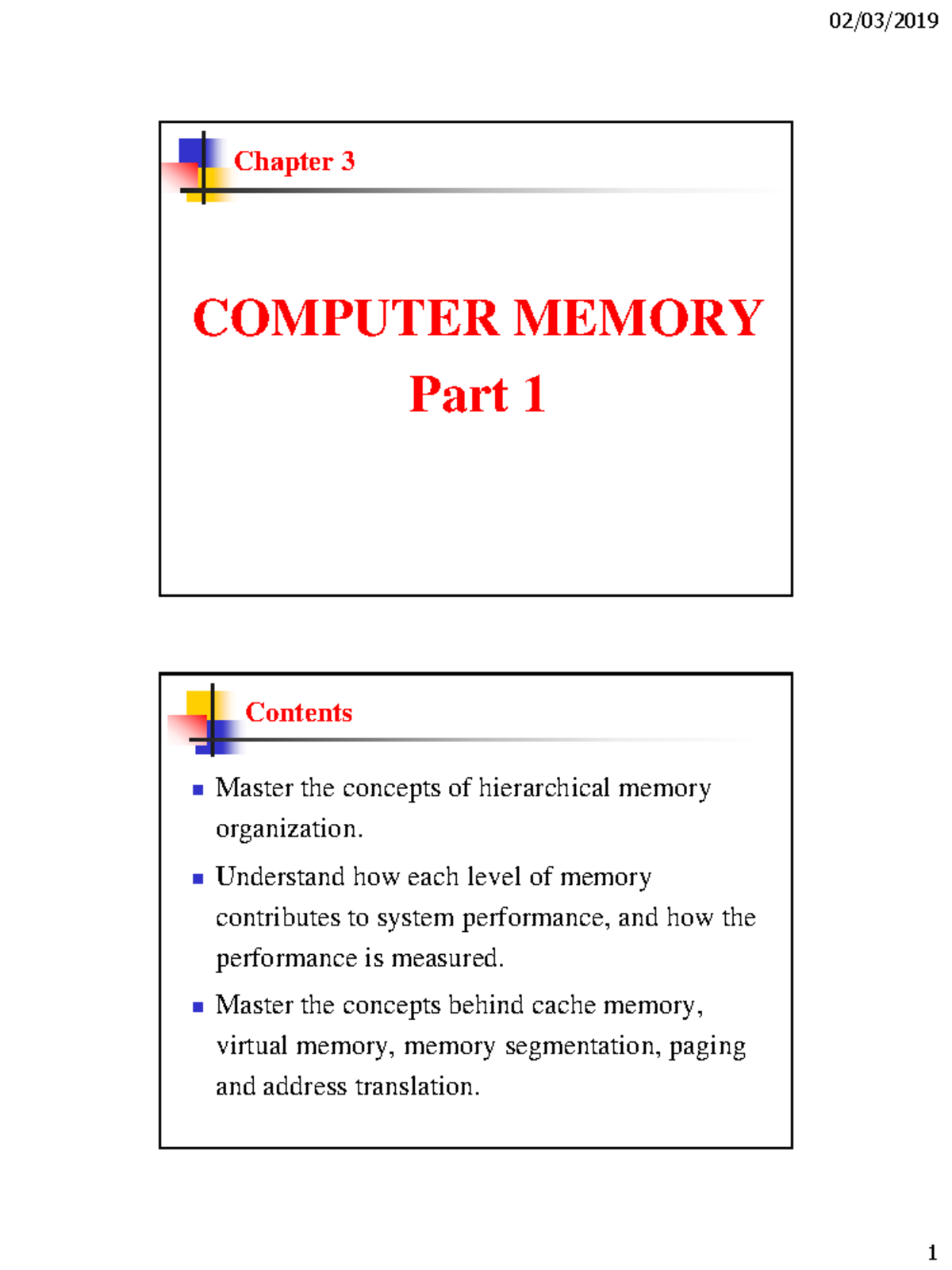 Chapter-3-P1 - Thầy Đoan - Chapter 3 COMPUTER MEMORY Part 1 Contents Master the concepts of ...