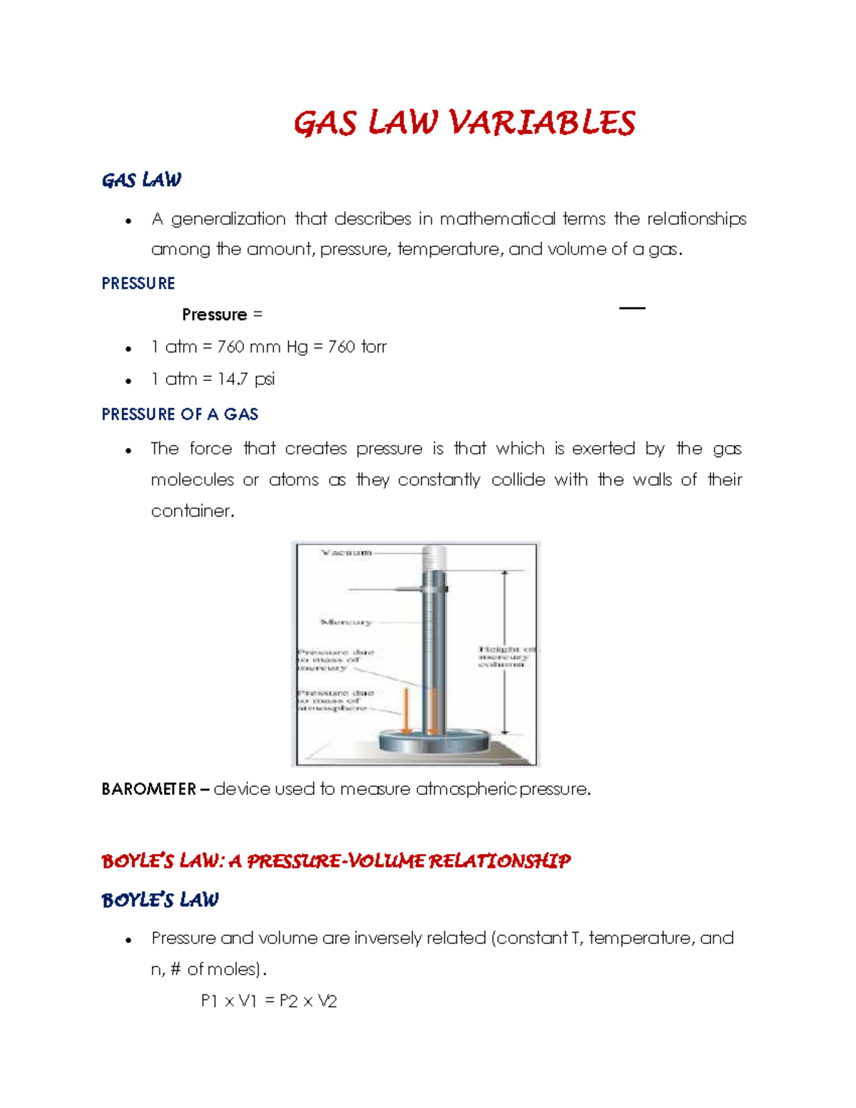 GAS LAW Variables - reference - GAS LAW VARIABLES GASLAW A ...