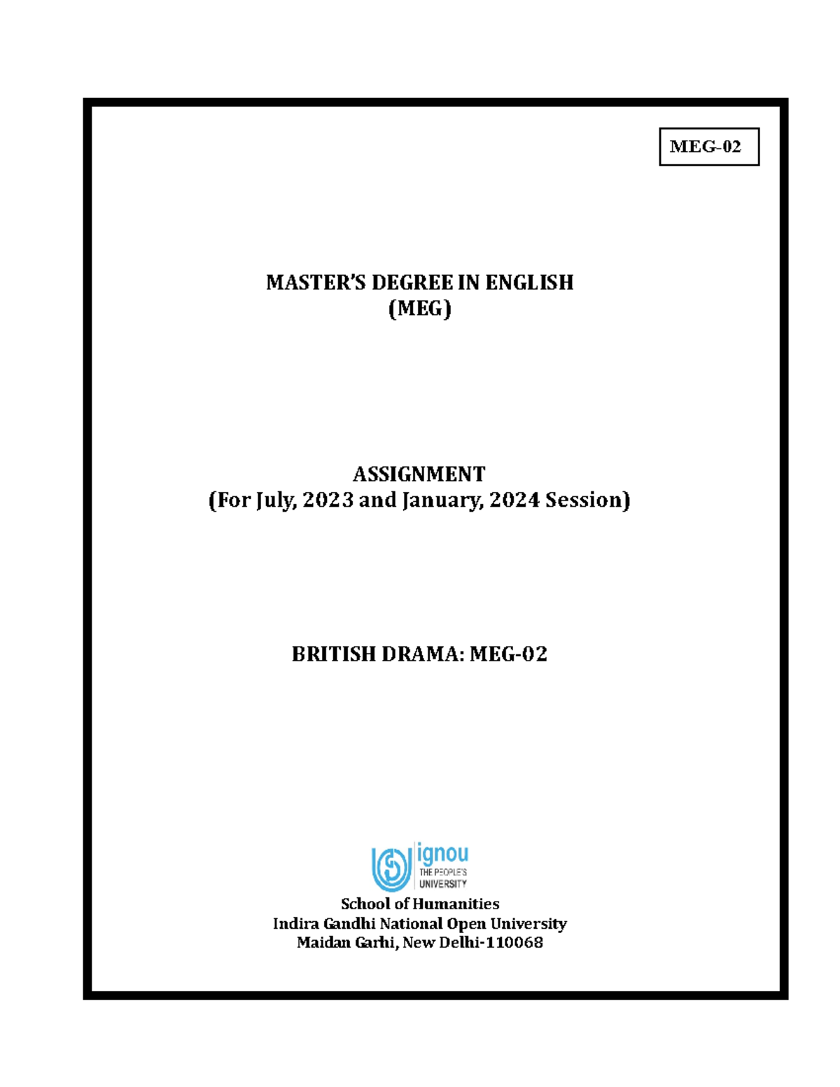MEG 02 Assignment JULY 2023- January 2024 - MASTER’S DEGREE IN ENGLISH ...