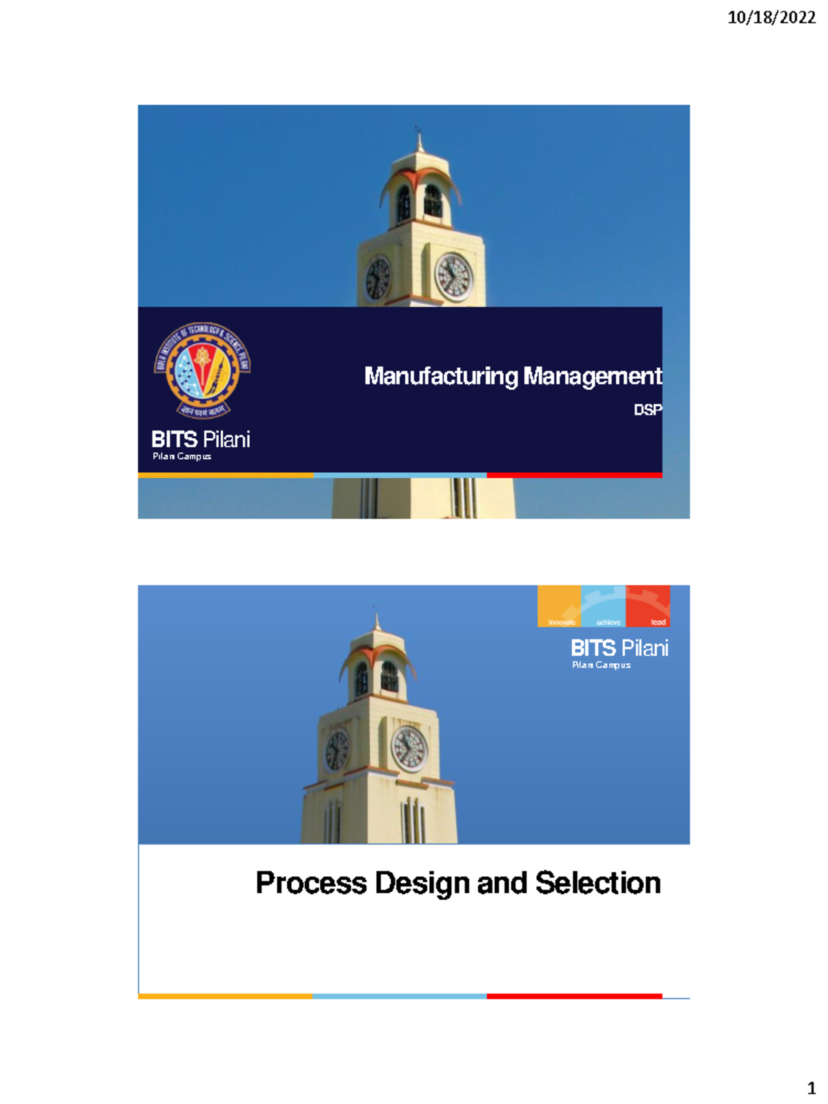 Ch6 Process selection Design ME F316 - ####### BITS Pilani Pilani ...