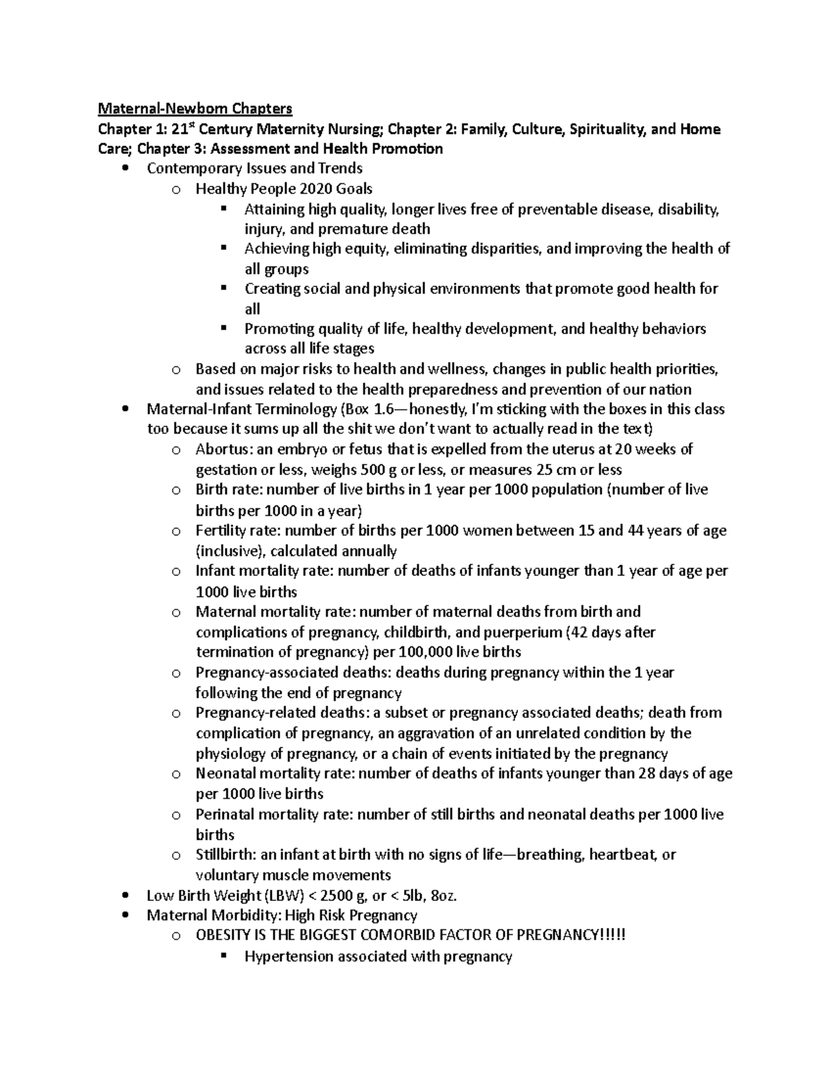 OB:Peds Week 1 Chapter Outline - Maternal-Newborn Chapters Chapter 1 ...
