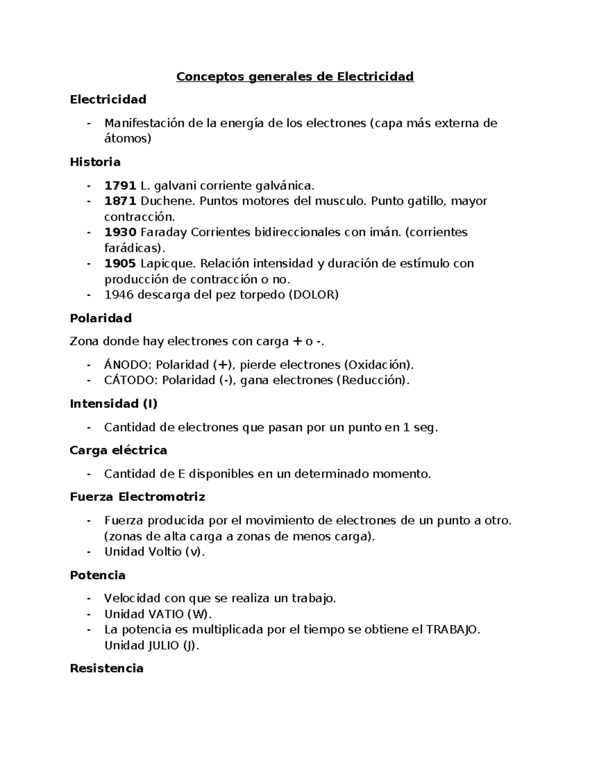 Resumen TAF 1 EVR1 - Generalidades y corrientes galvanicas - Conceptos ...