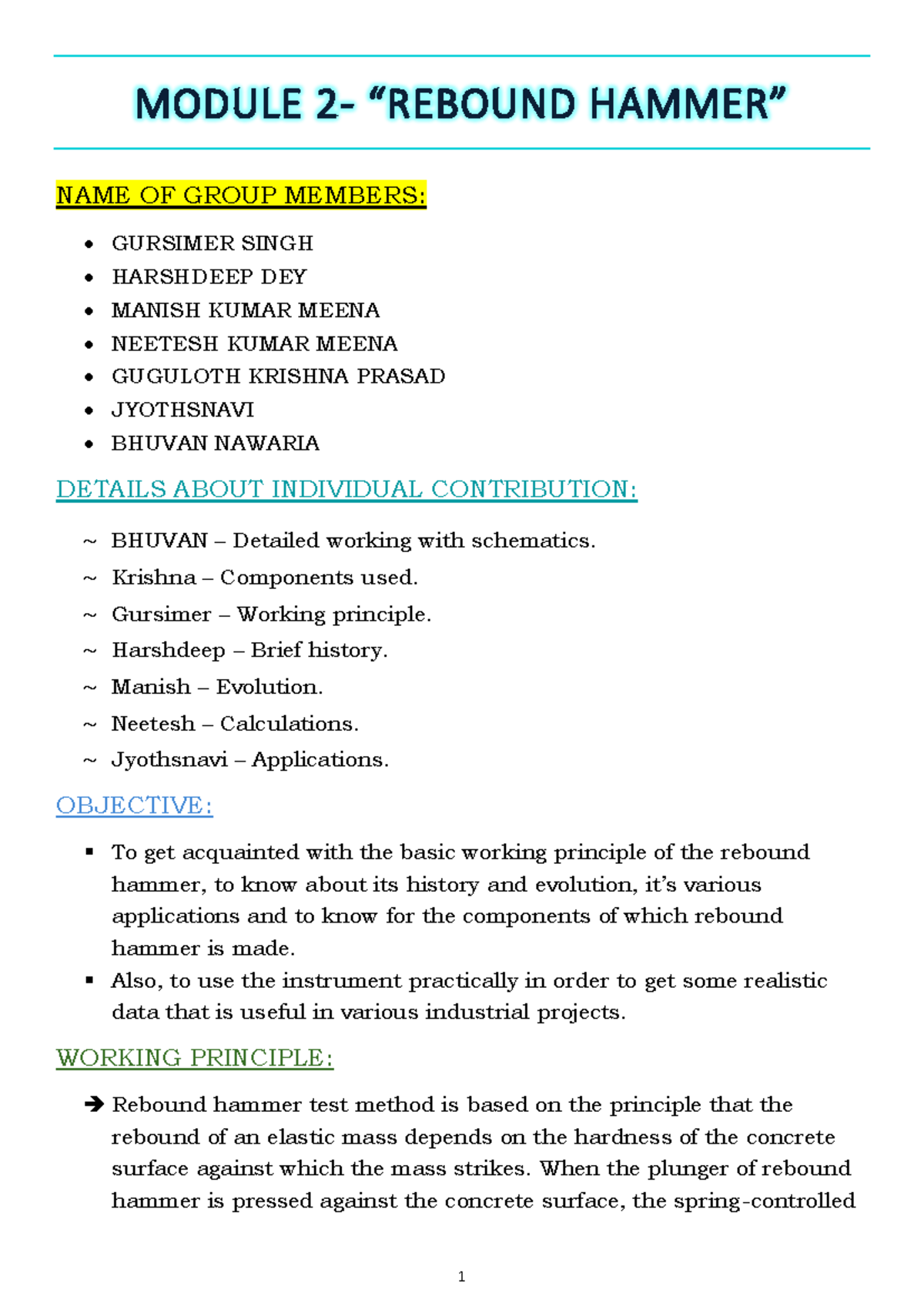 Rebound hammer - ergeg - MODULE 2- “REBOUND HAMMER” NAME OF GROUP ...