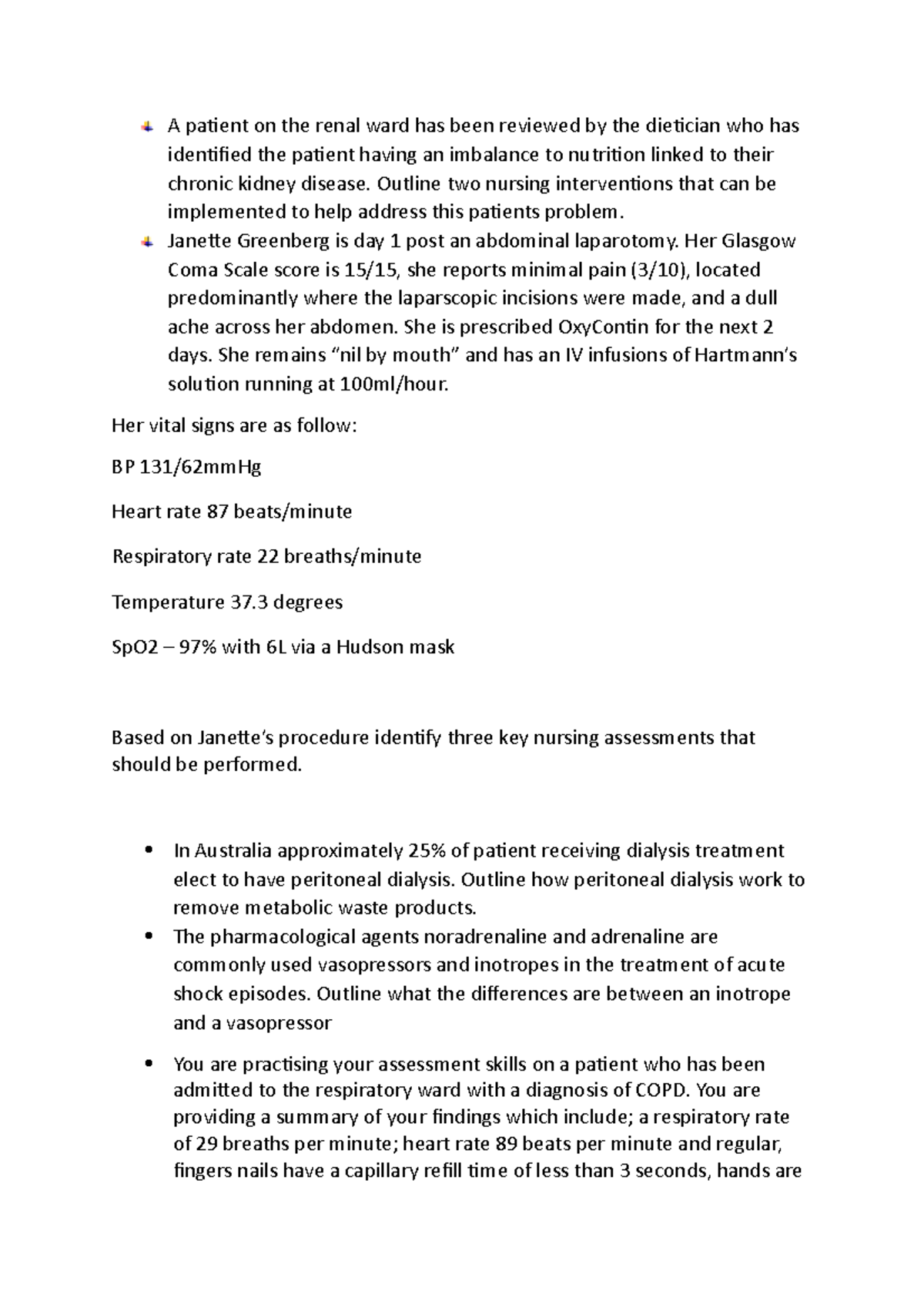questions nsb236 - A patient on the renal ward has been reviewed by the ...