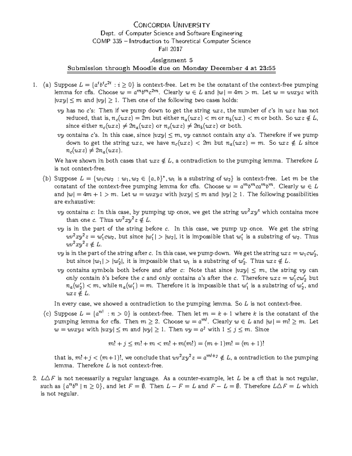 2017 Fall A5 Solutions - practice - CONCORDIA UNIVERSITY Dept. of Computer Science and Software ...