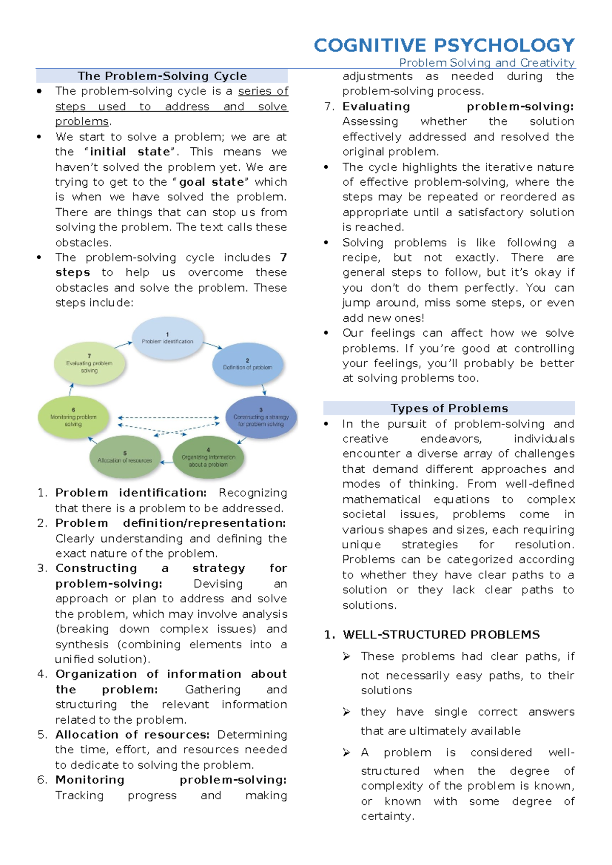 Problem Solving and Creativity - COGNITIVE PSYCHOLOGY Problem Solving ...