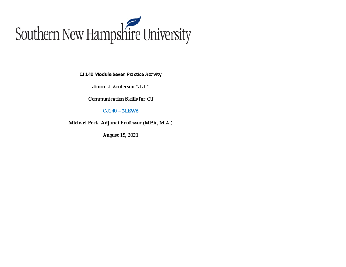 CJ 140 Module Seven Practice - J.J. Anderson - CJ 140 Module Seven ...