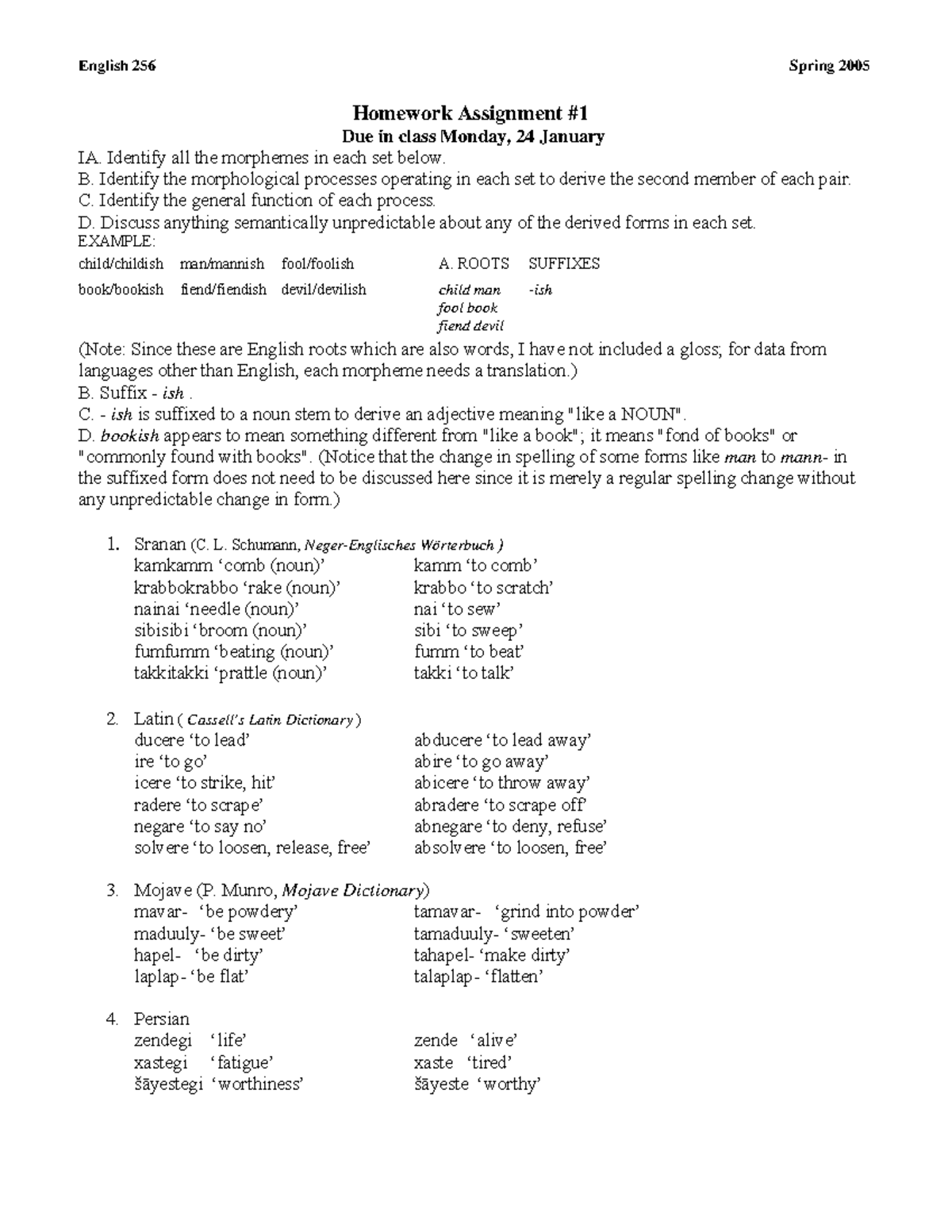 Seminar Assignments Homework Assignment 1 English 256 Spring 2005 Homework Assignment Due