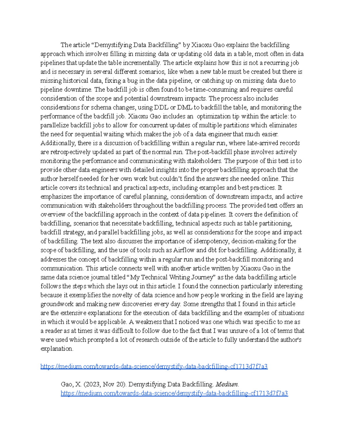 Data science assigment 1 - The article “Demystifying Data Backfilling” by Xiaoxu Gao explains ...
