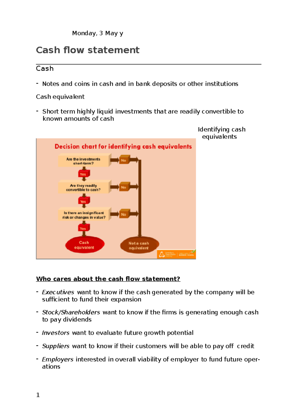 Cash Flow Reporting - Cash flow statement Cash - Notes and coins in ...