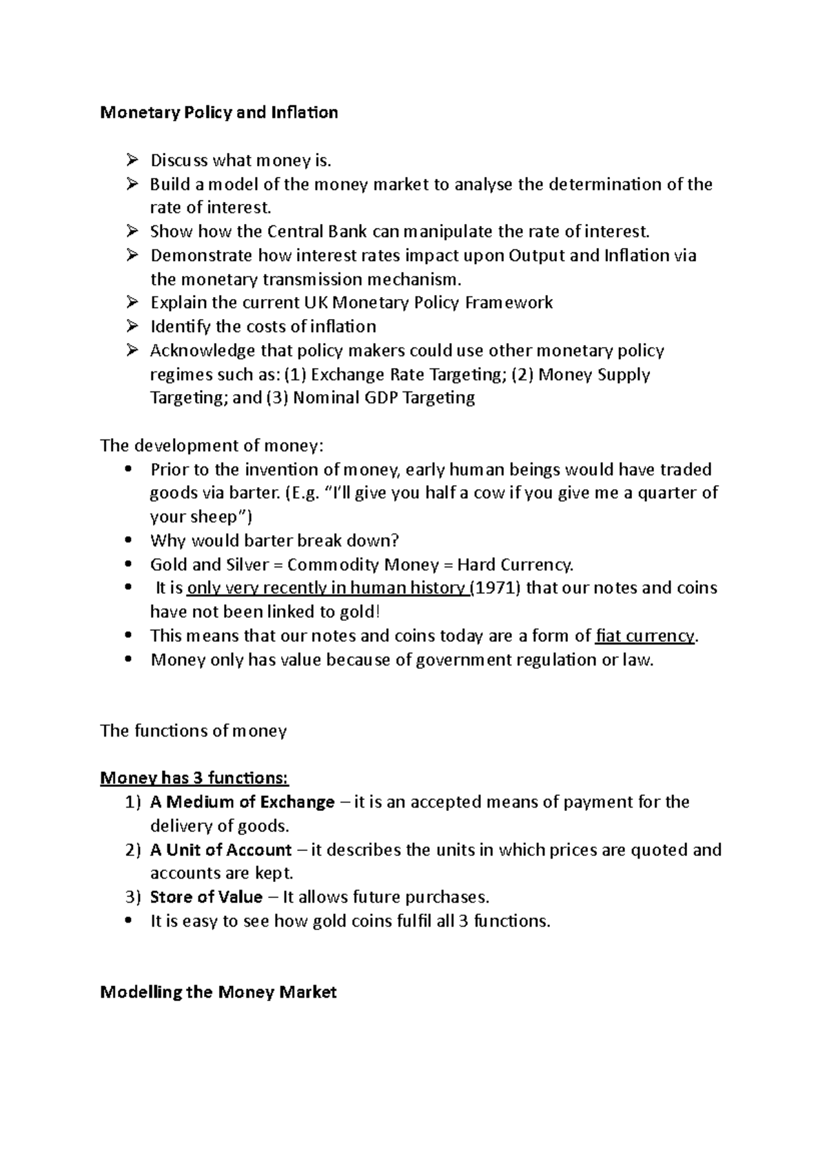 Monetary Policy and Inflation - Build a model of the money market to ...