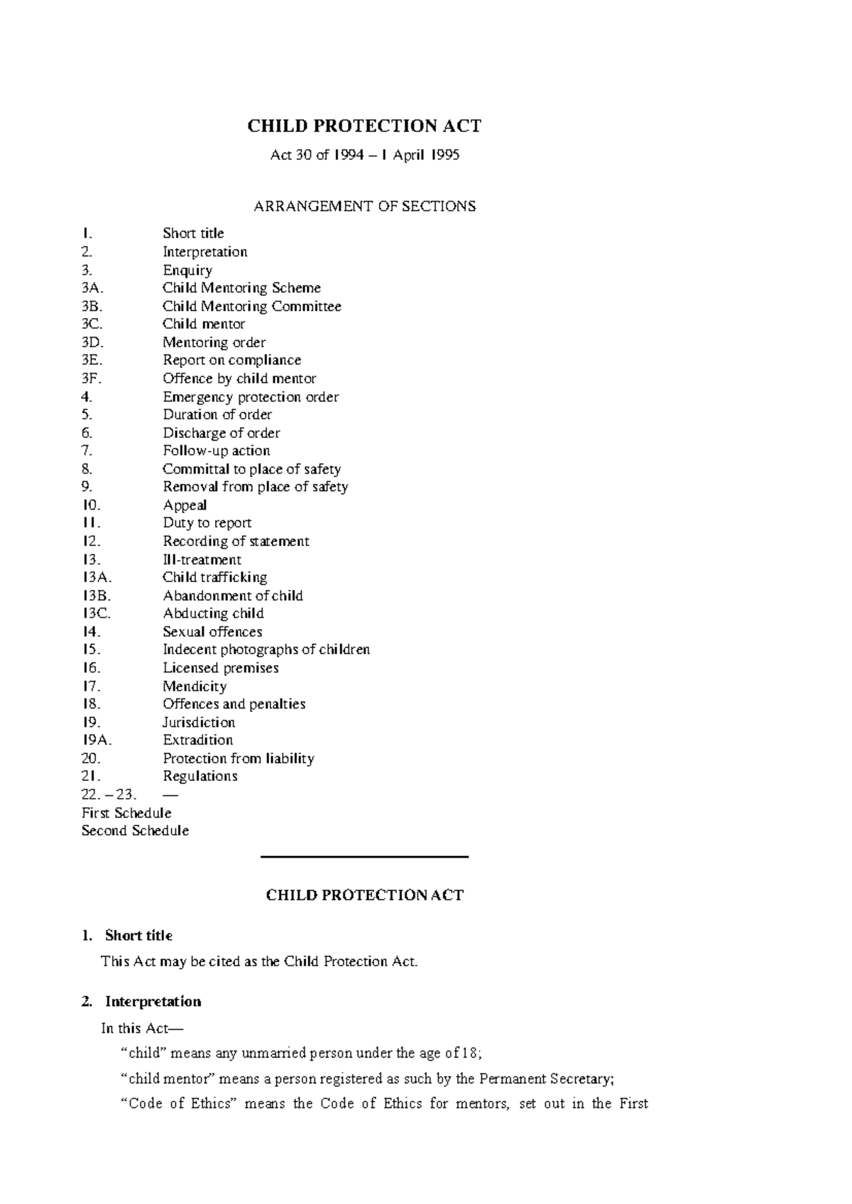Child Protection Act 1994 - CHILD PROTECTION ACT Act 30 of 1994 – 1 ...