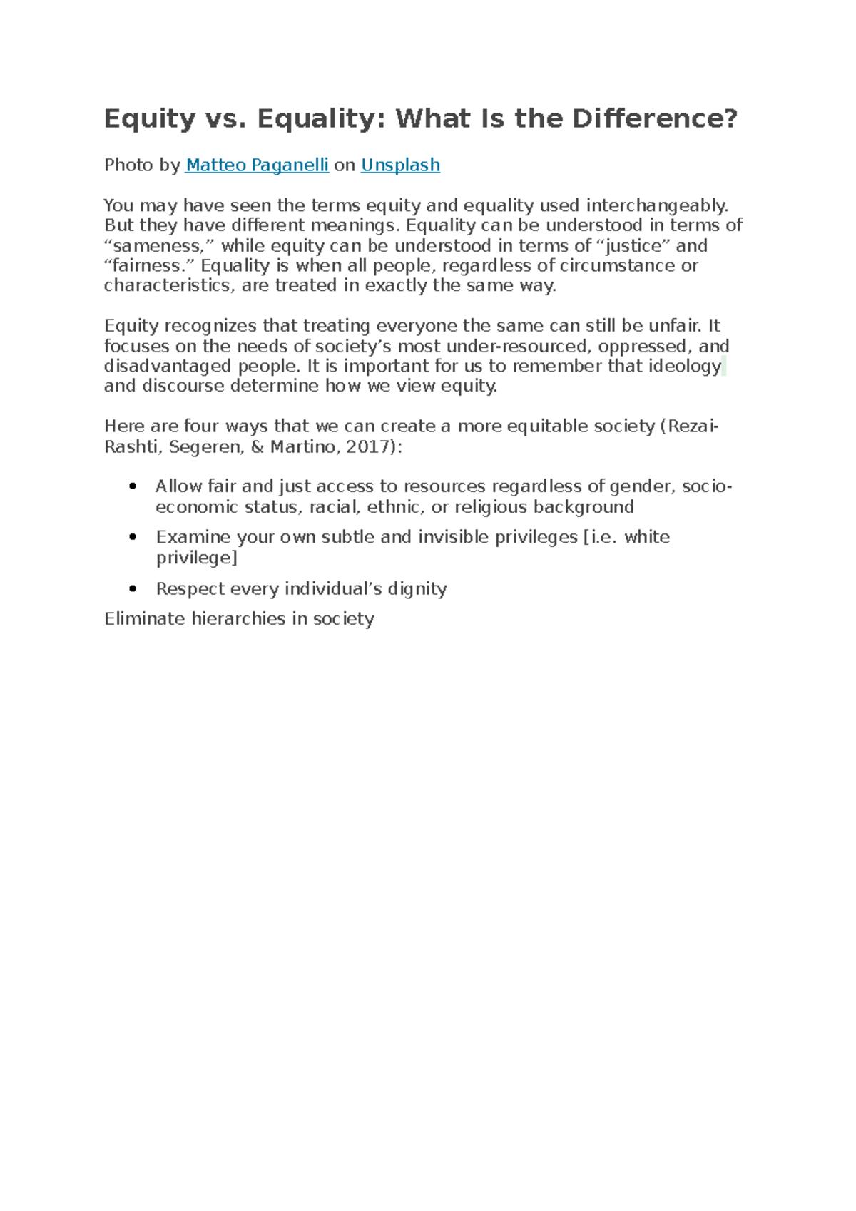 500 - week 12 notes - Intro - Equity vs. Equality: What Is the ...