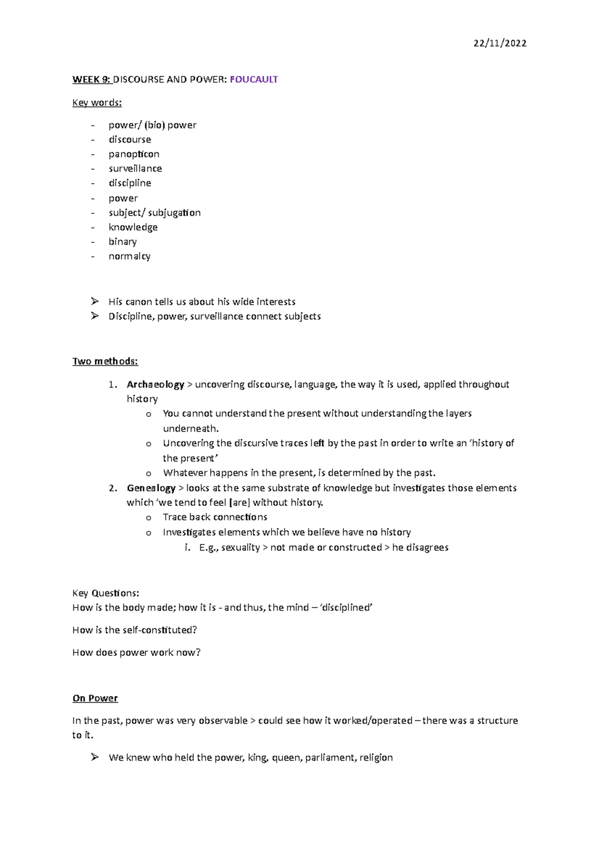 Lect 9 - discourse and power - WEEK 9: DISCOURSE AND POWER: FOUCAULT ...