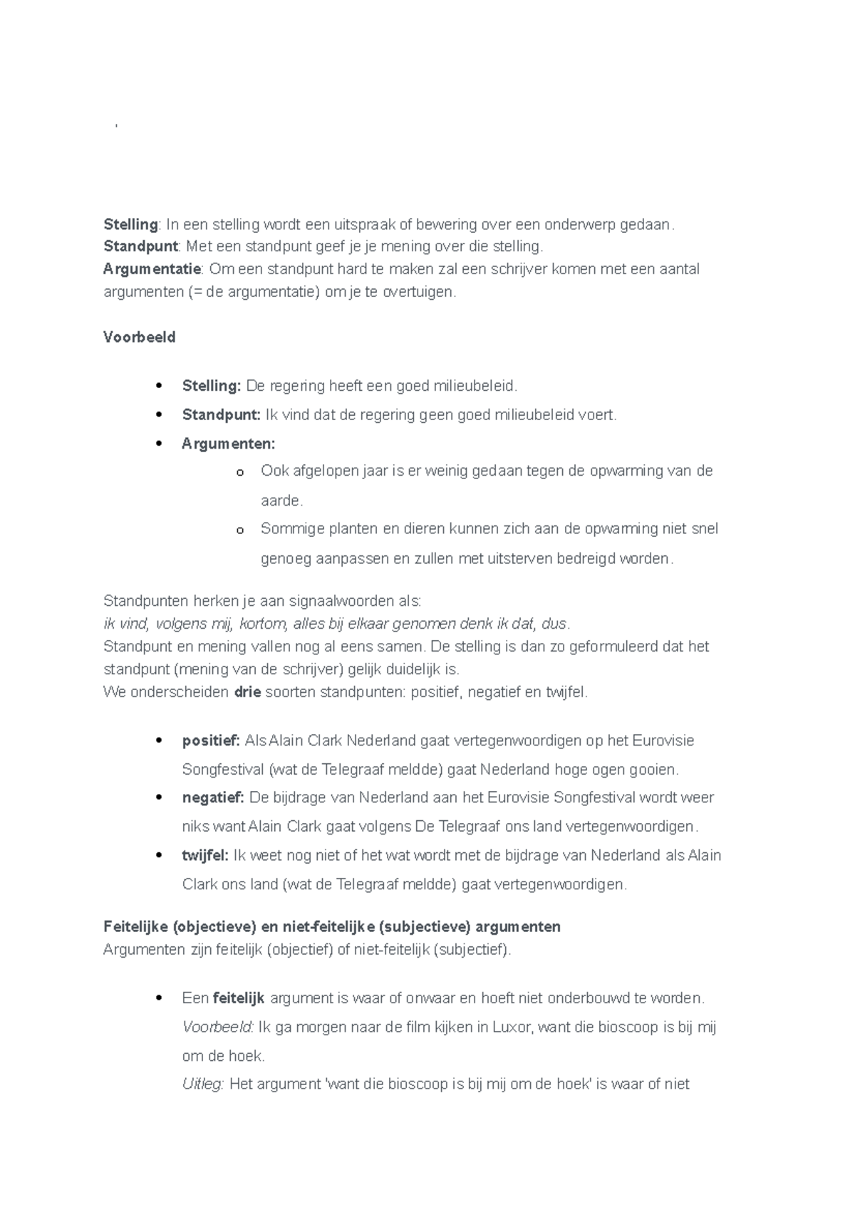 Argumenteren - Stelling: In een stelling wordt een uitspraak of ...