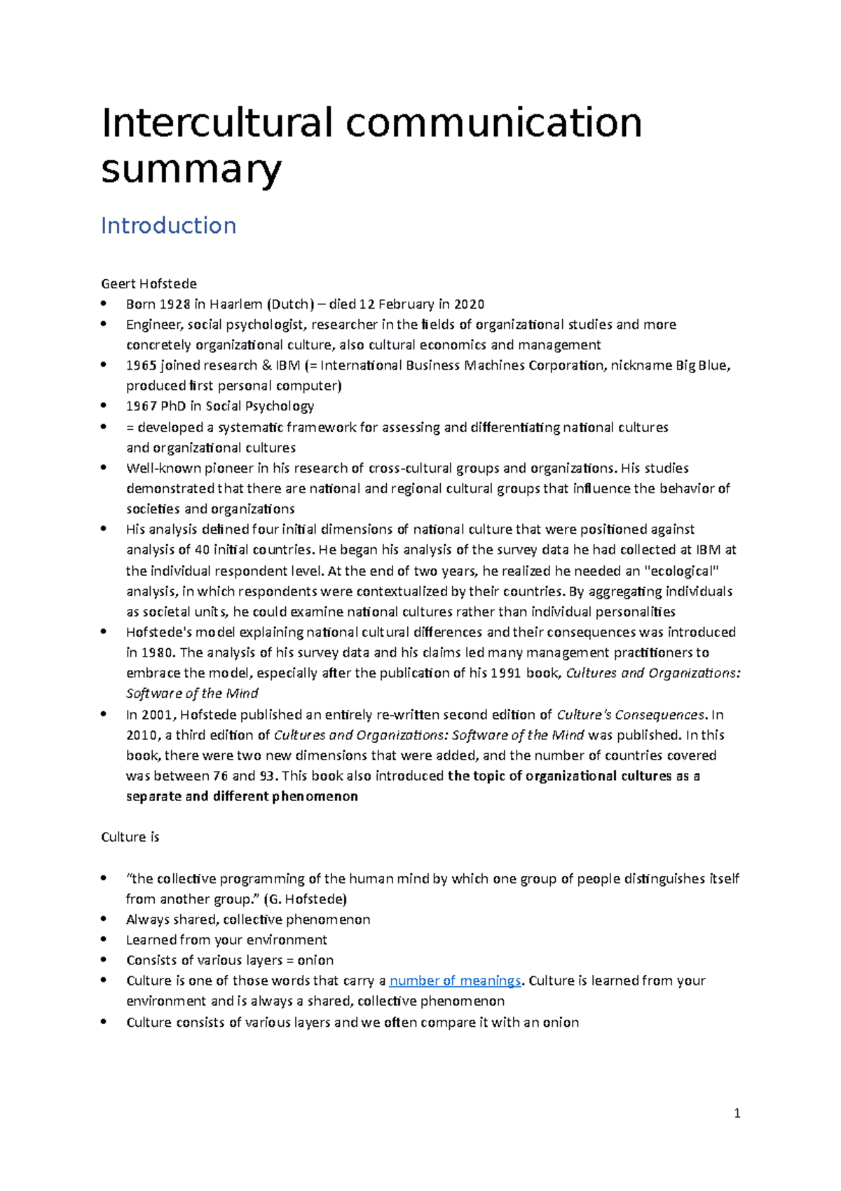 Intercultural communication summary - Intercultural communication ...