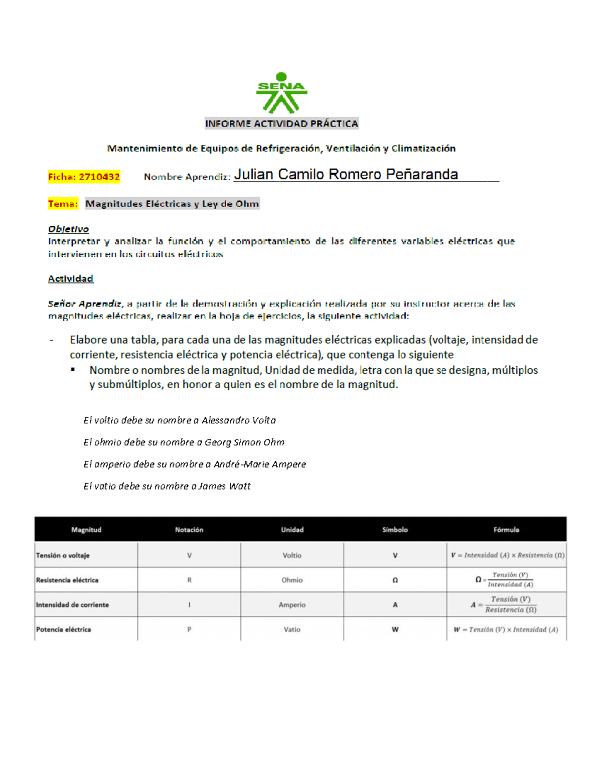 Informe Magnitudes Electricas - El voltio debe su nombre a Alessandro ...