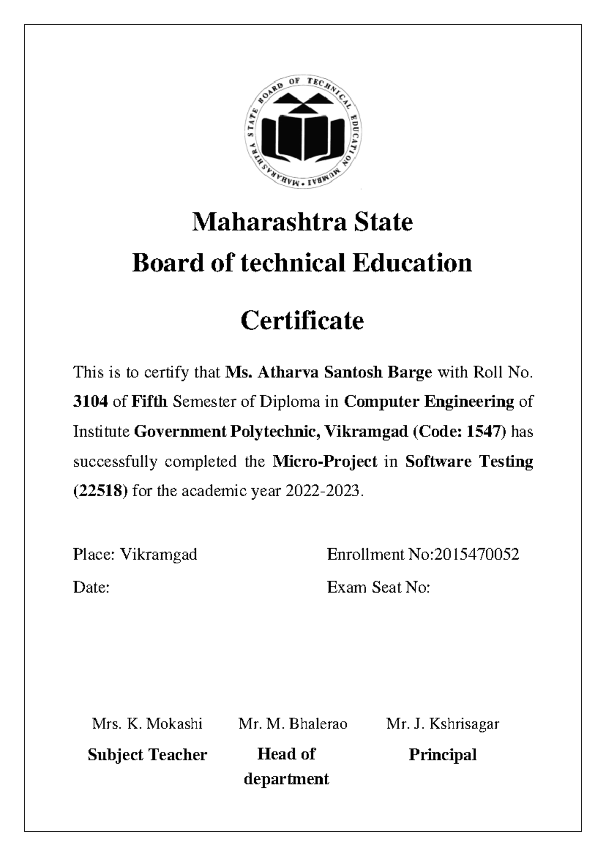 STE Micro Project - sgbfdgbfb - Maharashtra State Board of technical ...