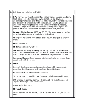 Soap Note #3 UTI - soap note - Subjective: A 25-year-old female ...