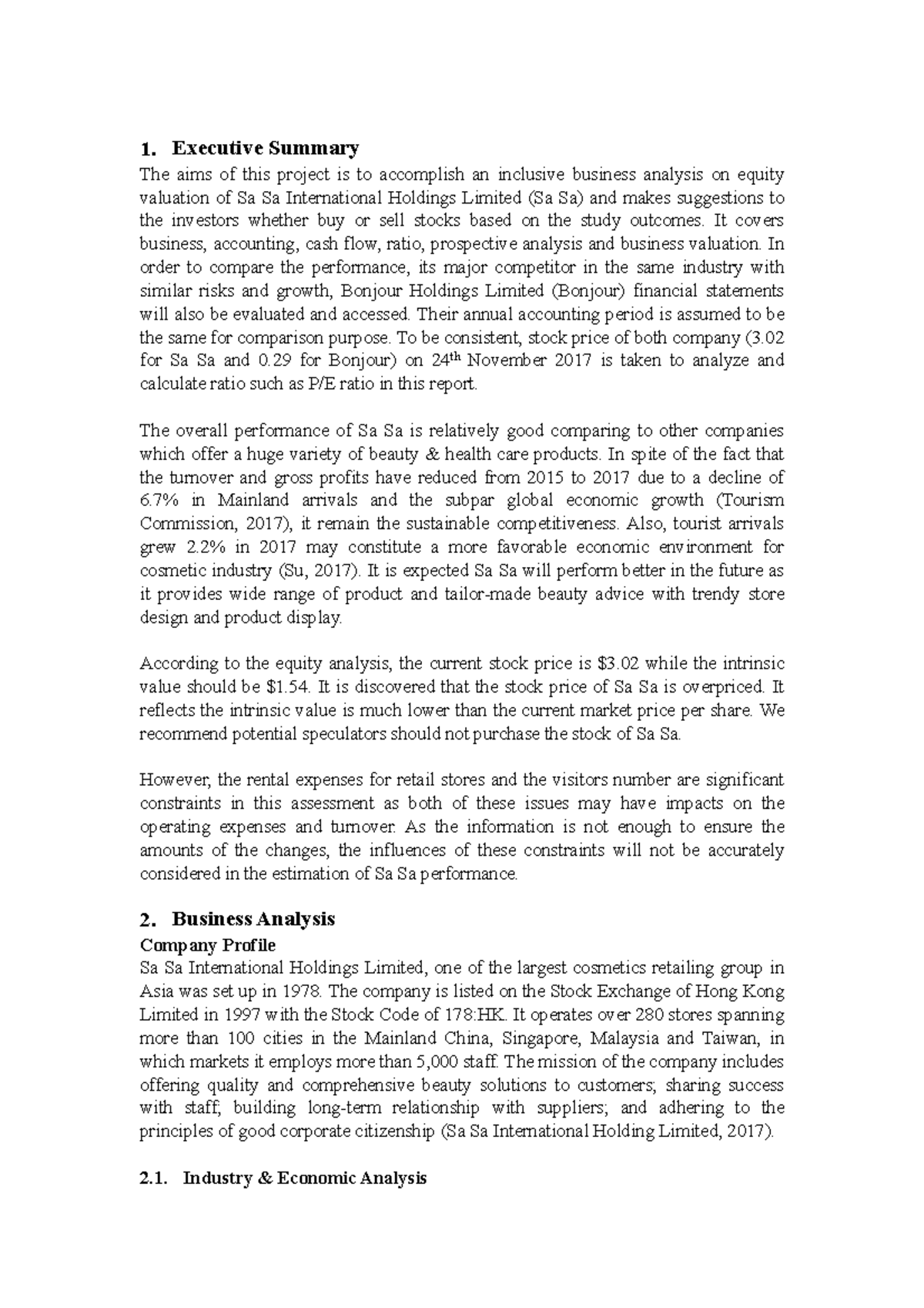 BV Report - Group Assignment - 1. Executive Summary The aims of this ...