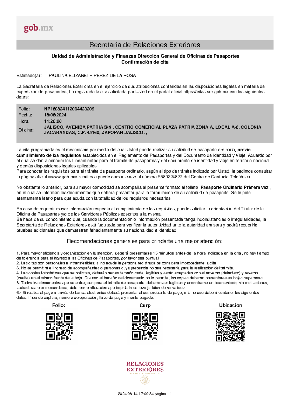 Cita - FDASF - Secretaría de Relaciones Exteriores Unidad de ...