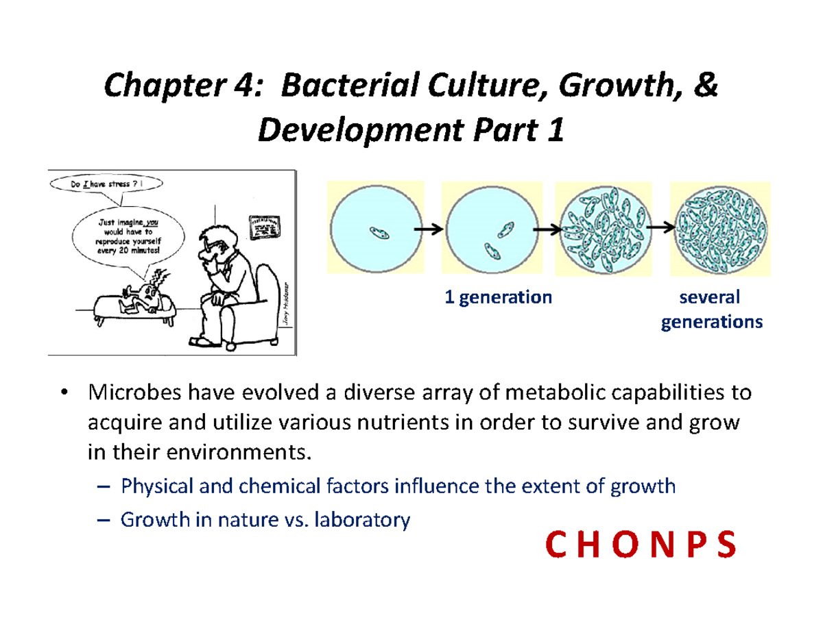CH 04 Bacterial Growth Part 1 SP22 - Chapter 4: Bacterial Culture ...