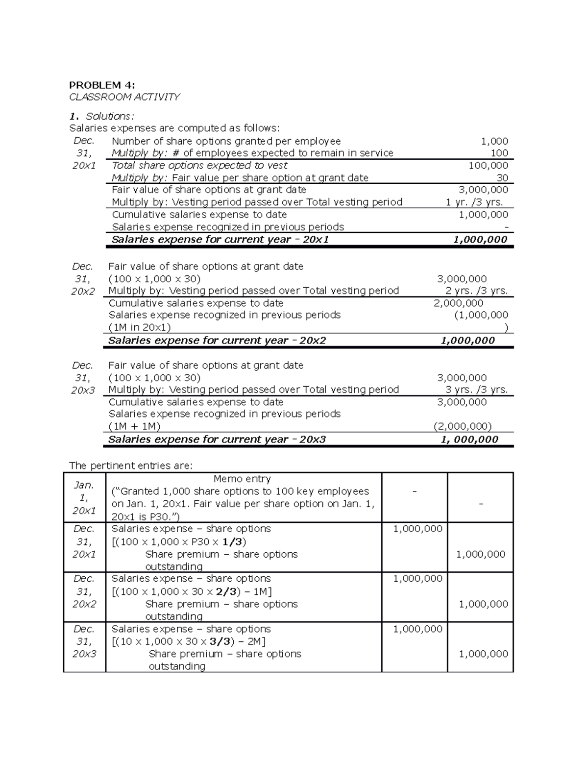Chapter 13 share-based payments part 1 problem 1&2 - PROBLEM 4 ...