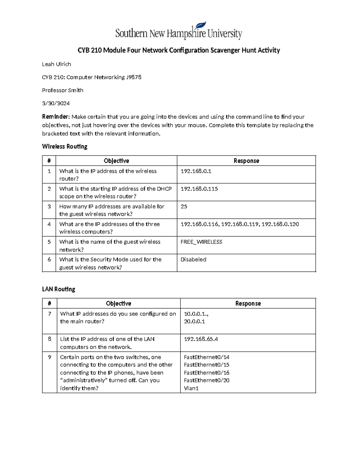 module 4 activity network configuration scavenger hunt - CYB 210 Module ...