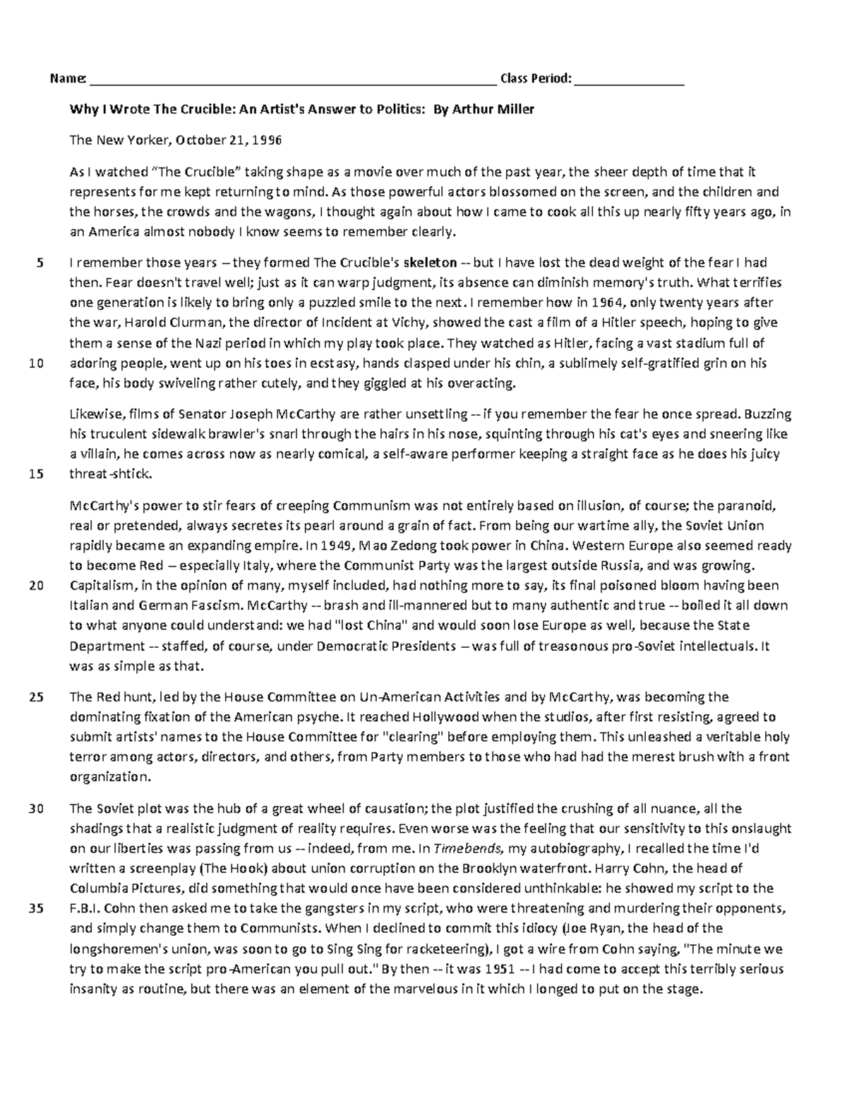 Why I wrote crucible - Name ...