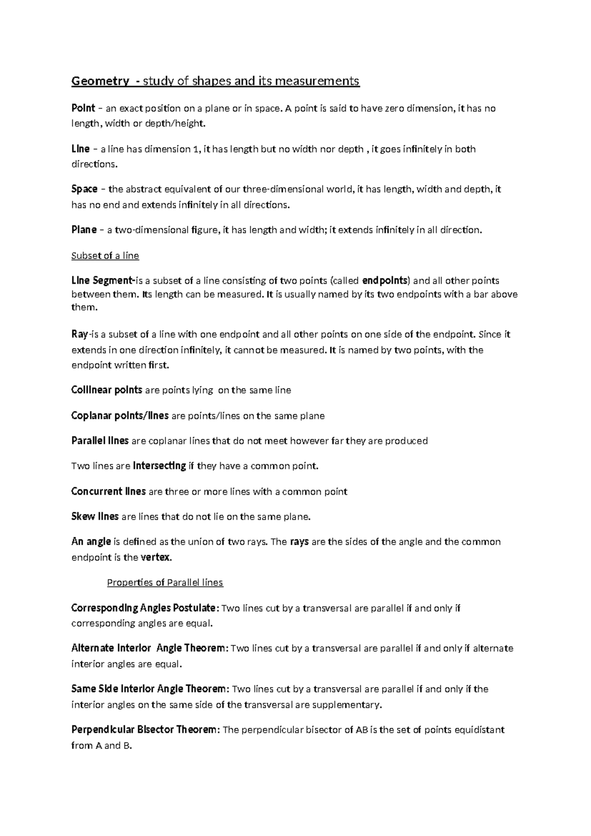 Geomertic-terms-2324 - Geometry - study of shapes and its measurements ...
