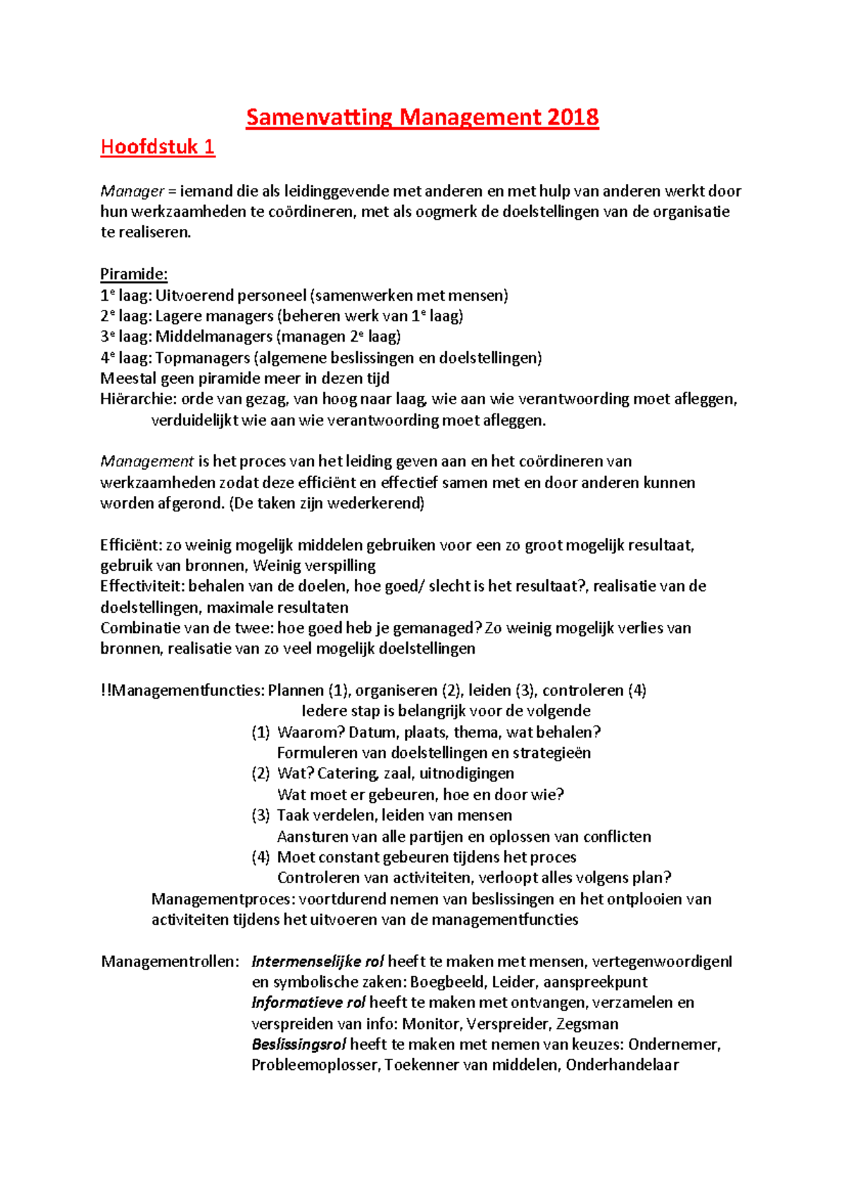 Samenvatting-business-basics - Samenvatting Management 2018 Hoofdstuk 1 ...