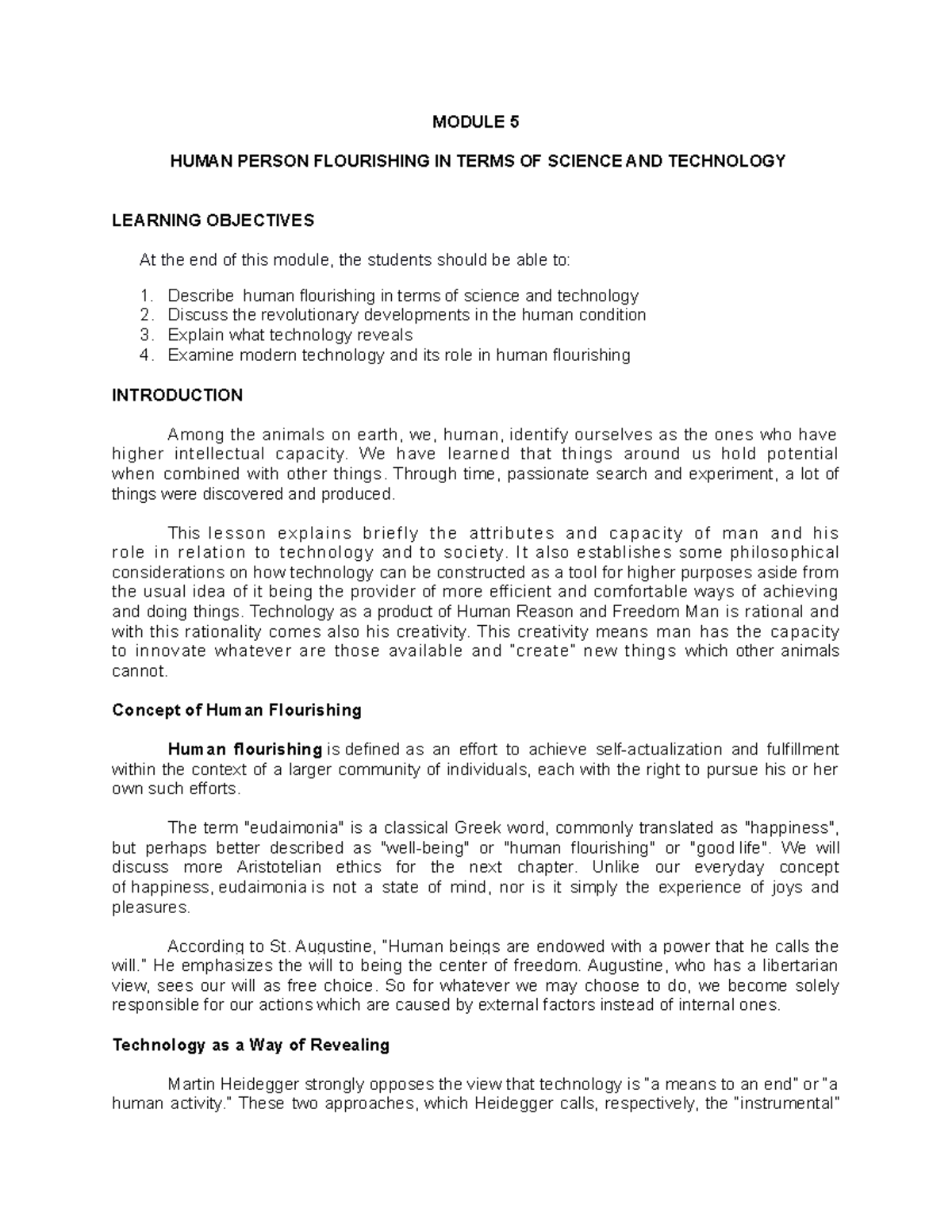 Module 5 Science Technology - MODULE 5 HUMAN PERSON FLOURISHING IN ...