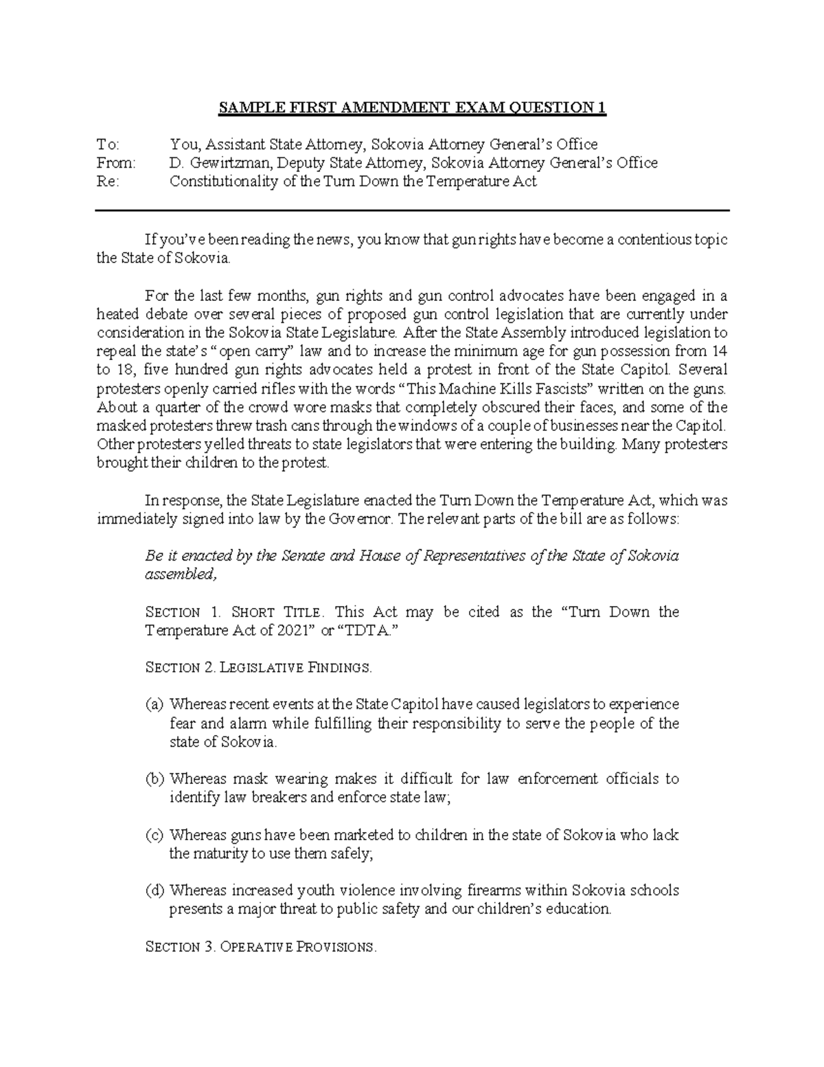 Sample First Amendment Exam Questions - SAMPLE FIRST AMENDMENT EXAM ...