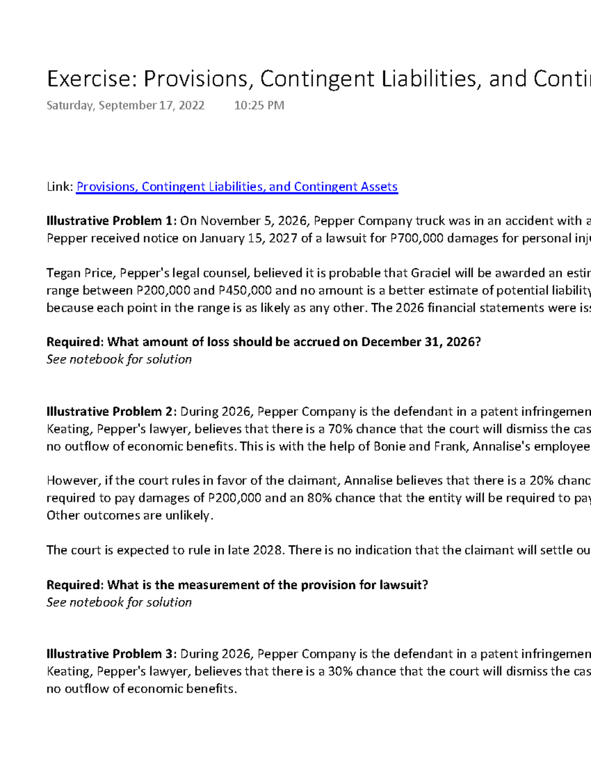 Current Liabilities - Exercise Provisions, Contingent Liabilities, and ...