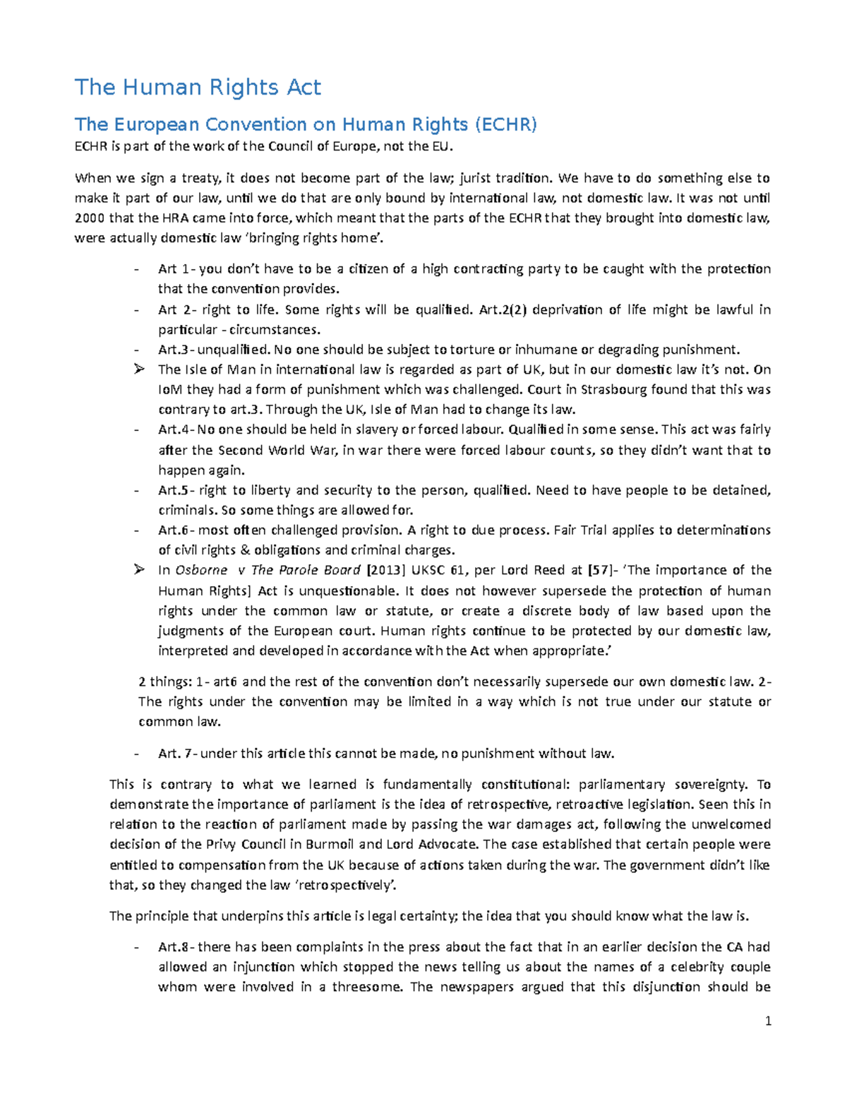 Human Rights Act - The Human Rights Act The European Convention on ...