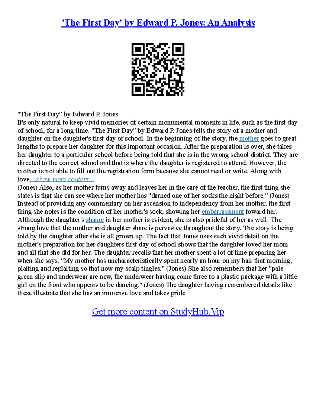 Interpretative Essay - 'The First Day' by Edward P. Jones: An Analysis ...