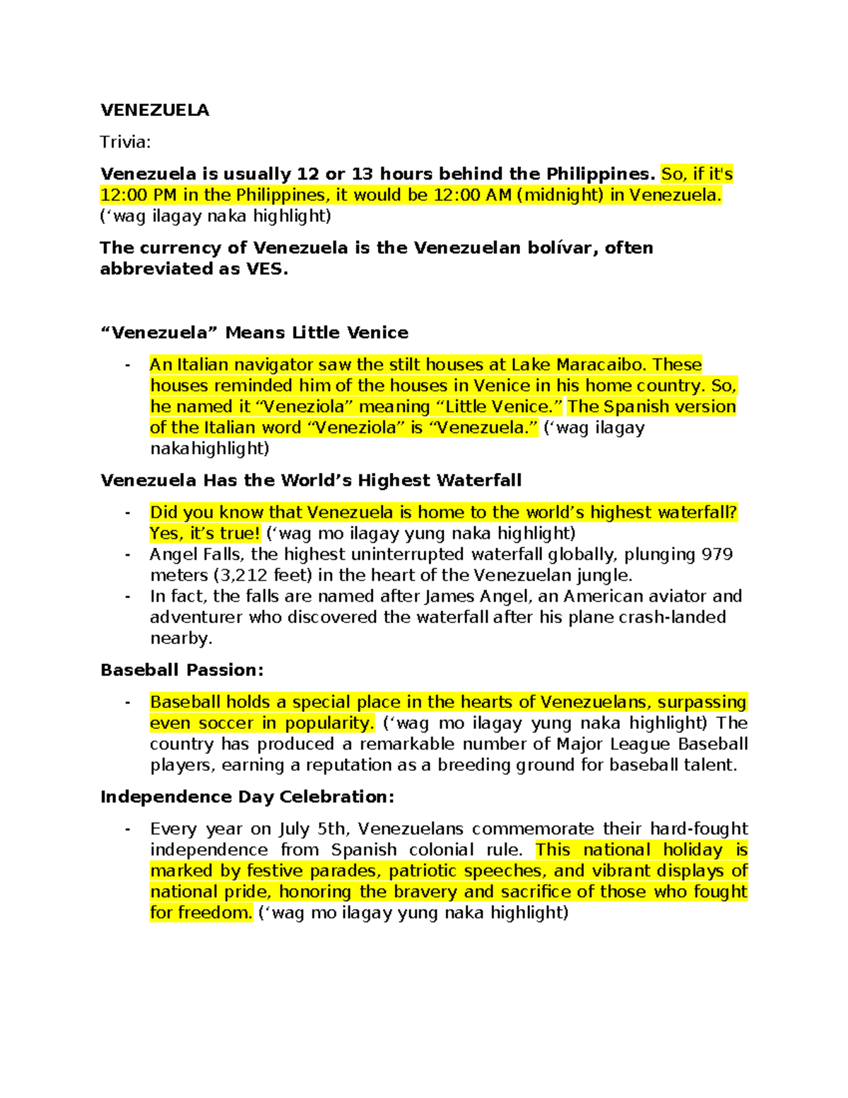 Global Tourism - South America - VENEZUELA Trivia: Venezuela is usually ...