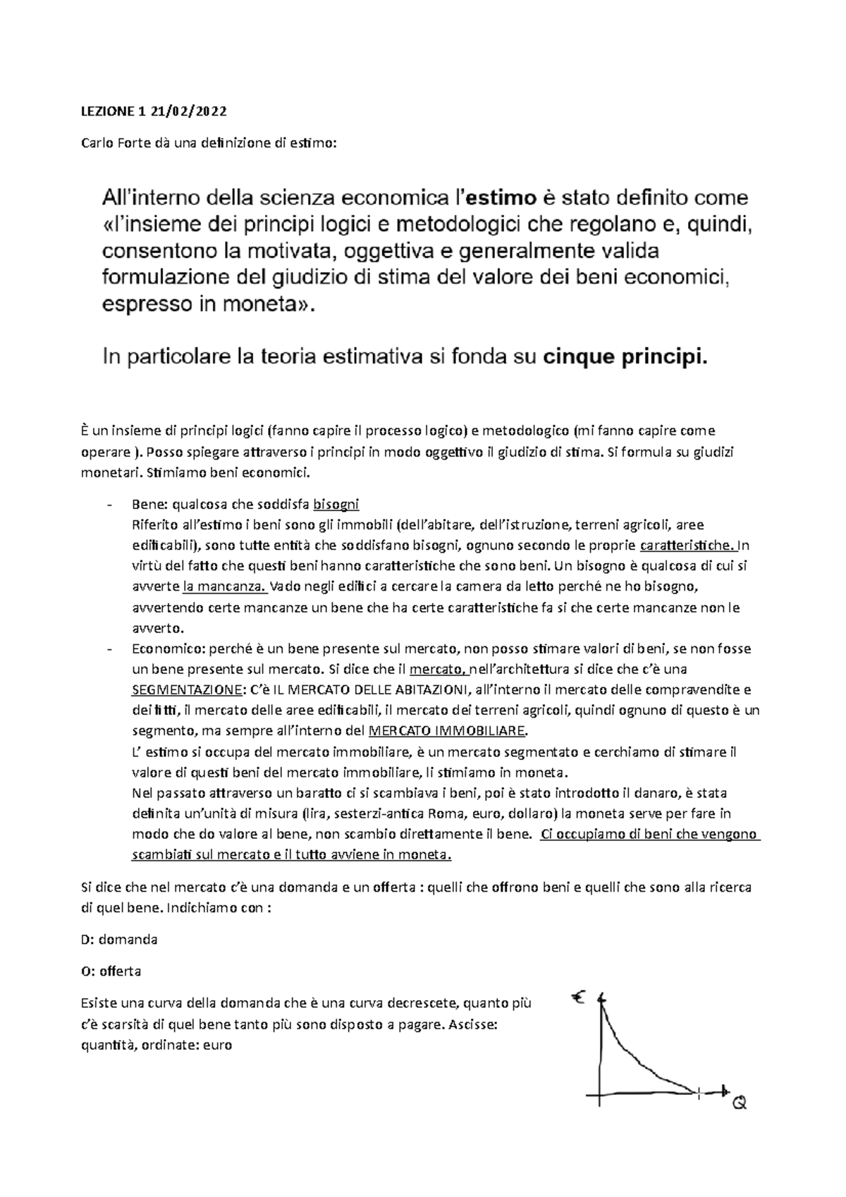 Lezione 1 estimo - LEZIONE 1 21/02/ Carlo Forte dà una definizione di ...
