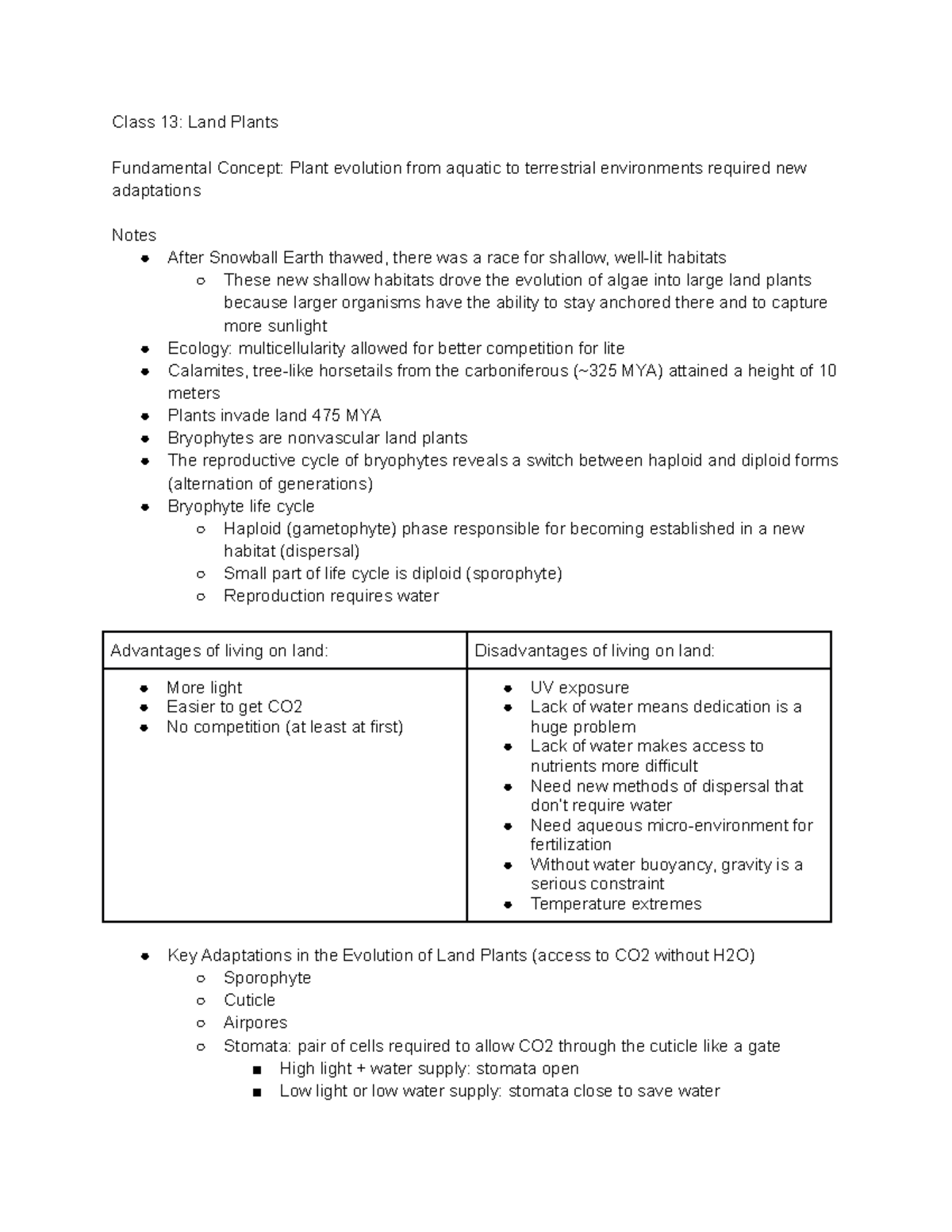 Class 13 Land Plants - Class 13: Land Plants Fundamental Concept: Plant ...