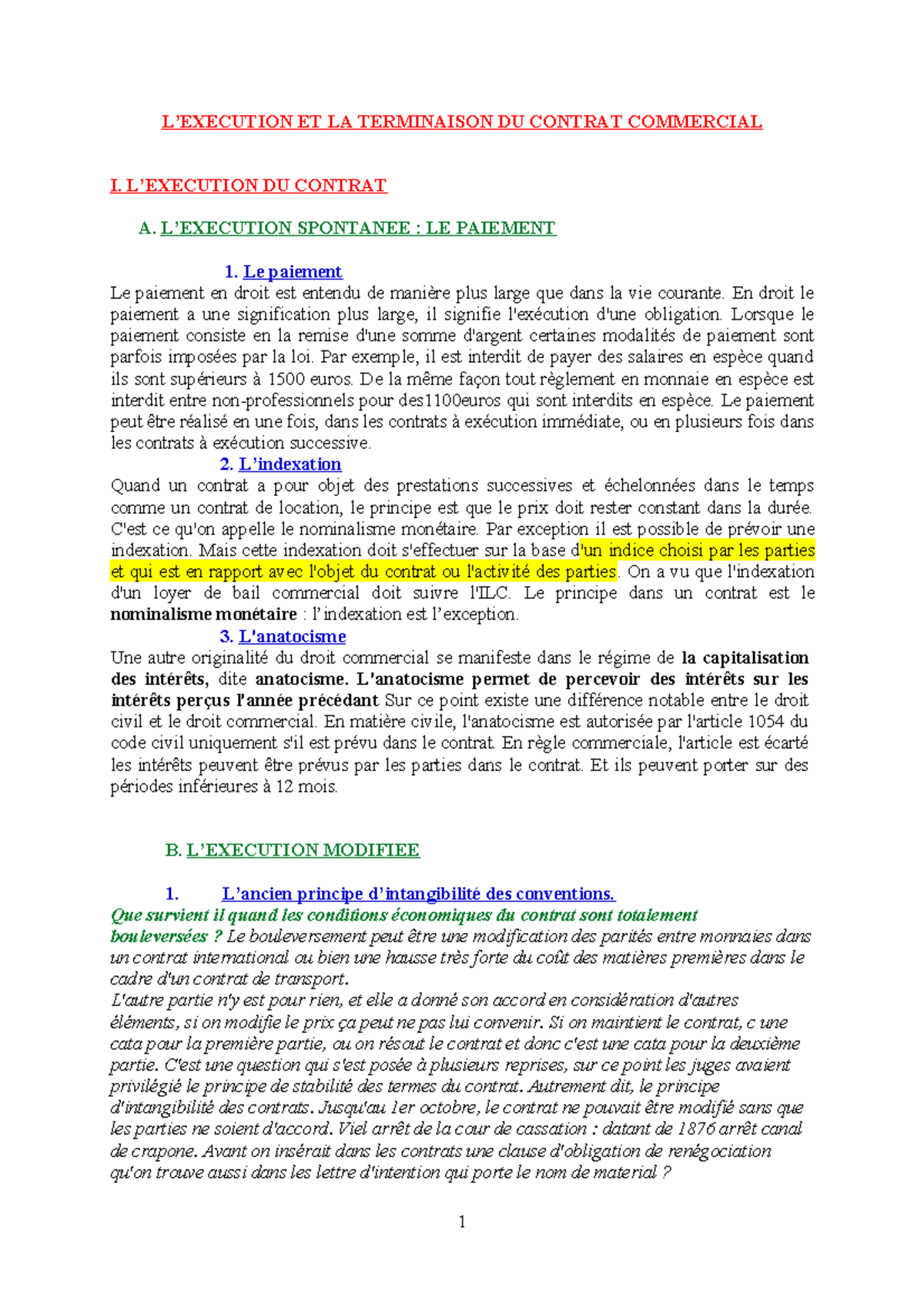 7. Contrat commercial - l'exécution et la terminaison - L’EXECUTION ET ...