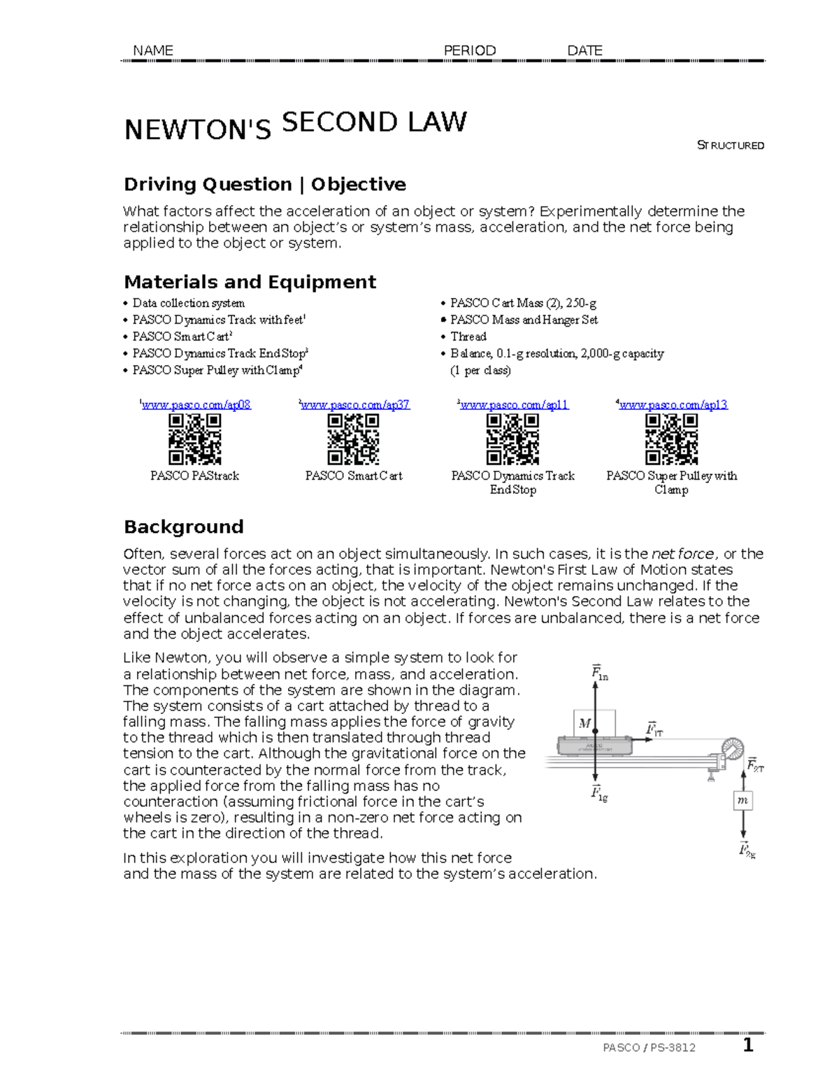 02 AP1 Newtons Second Law S - NAME PERIOD DATE NEWTON'S SECOND LAW ...
