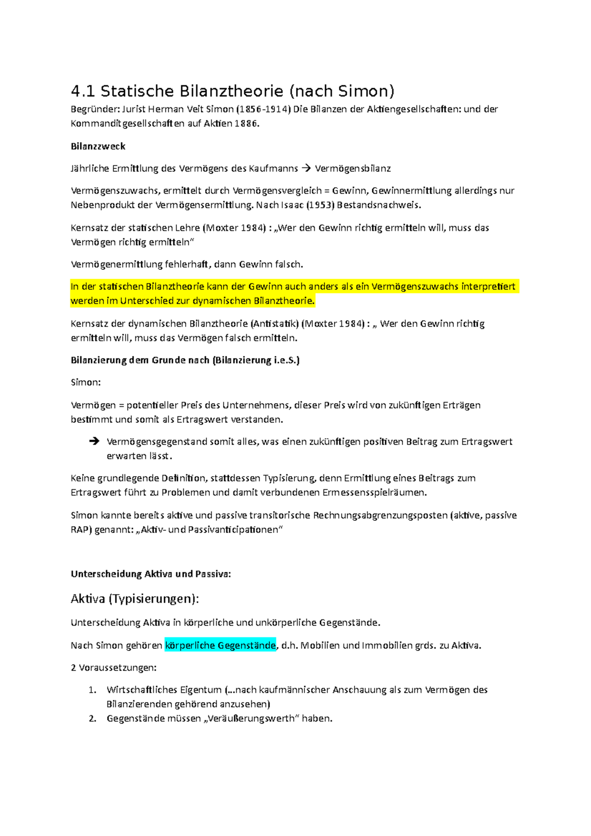 Statische Bilanztheorie (nach Simon) - 4 Statische Bilanztheorie (nach ...