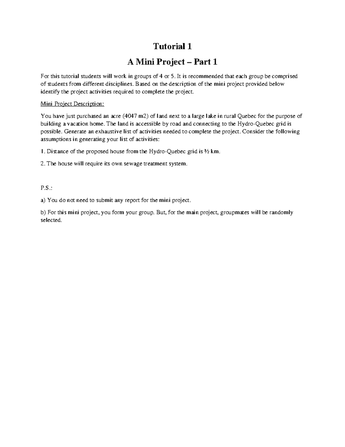 Tutorial 1 - Hard - Tutorial 1 A Mini Project – Part 1 For this ...