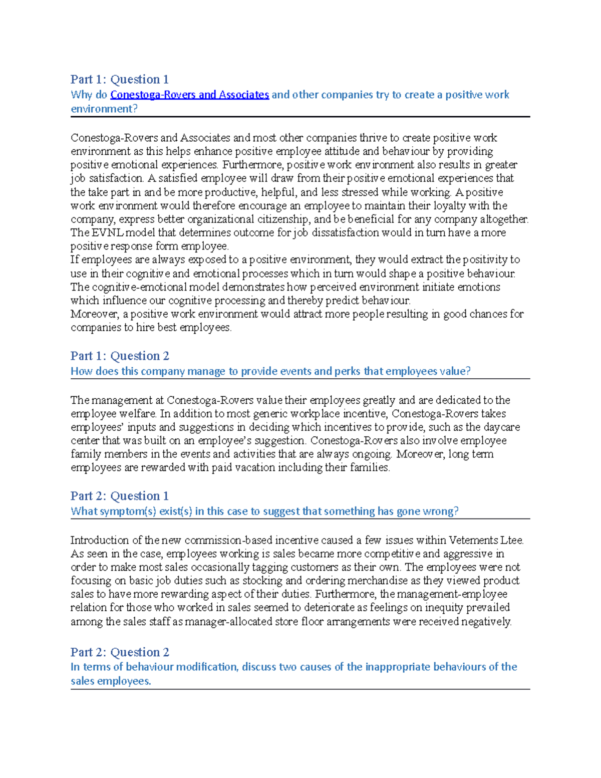 Assignment 2 - Part 1: Question 1 Why do Conestoga-Rovers and ...