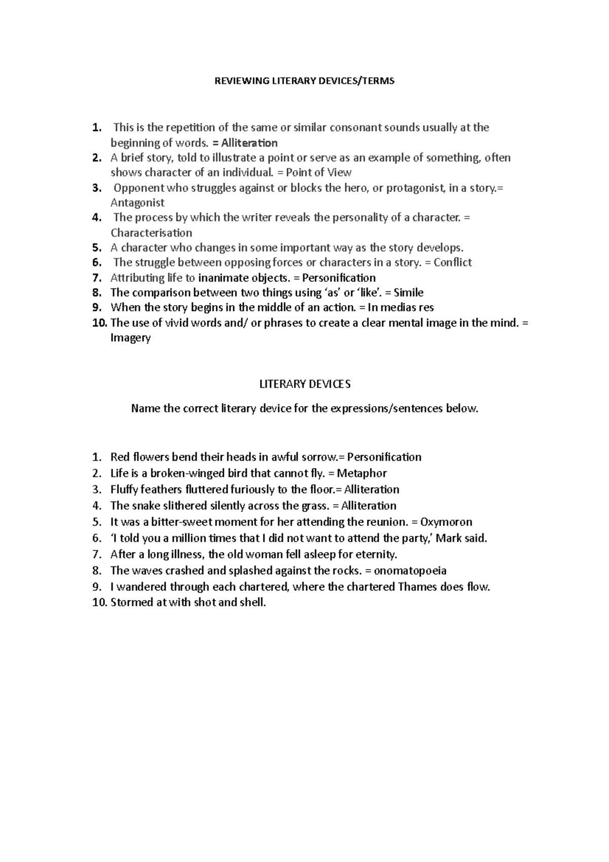 Reviewing Literary Devices 9 wasti - REVIEWING LITERARY DEVICES/TERMS ...