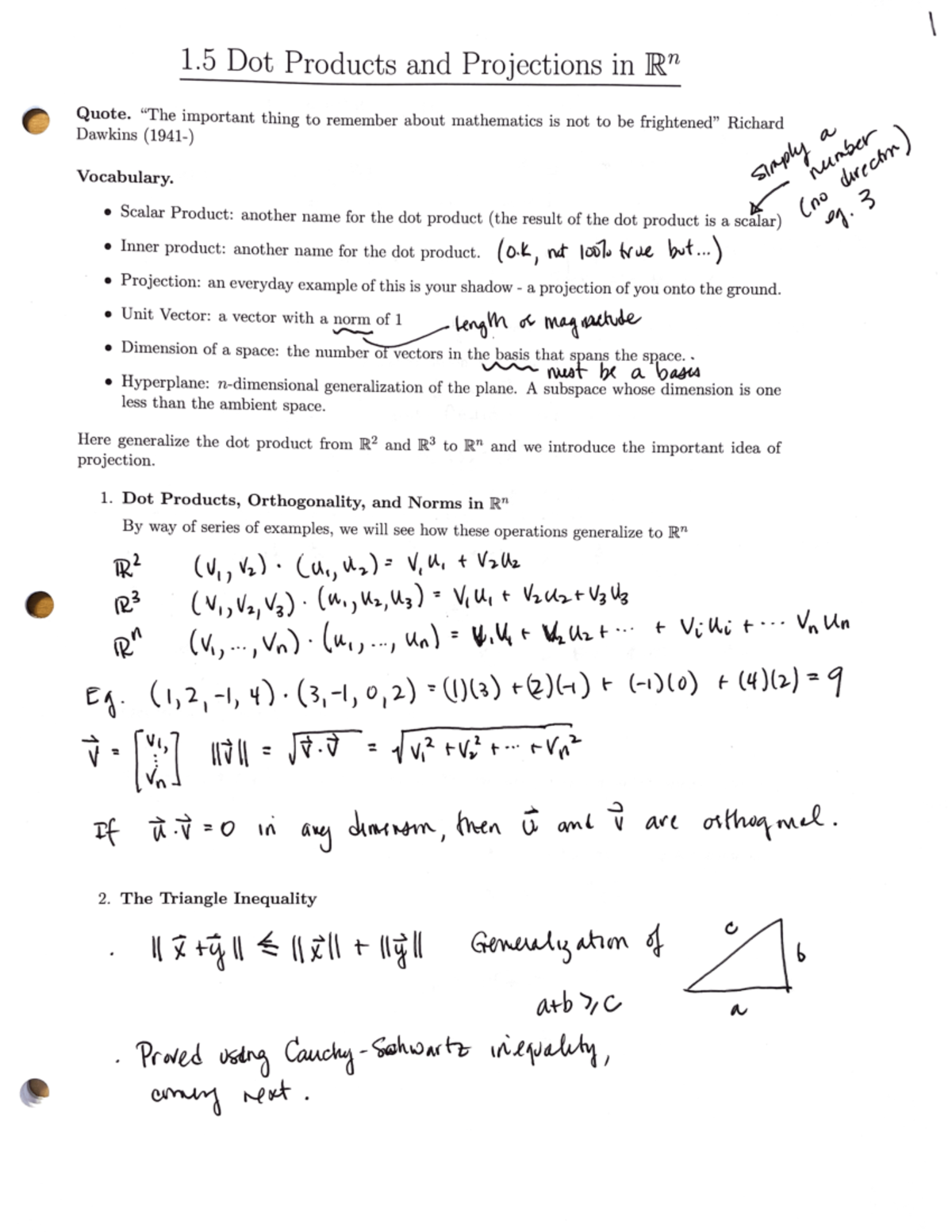 Sec 1.5 Dot Product and Projection filled in Rn - 1 Dot Products and ...
