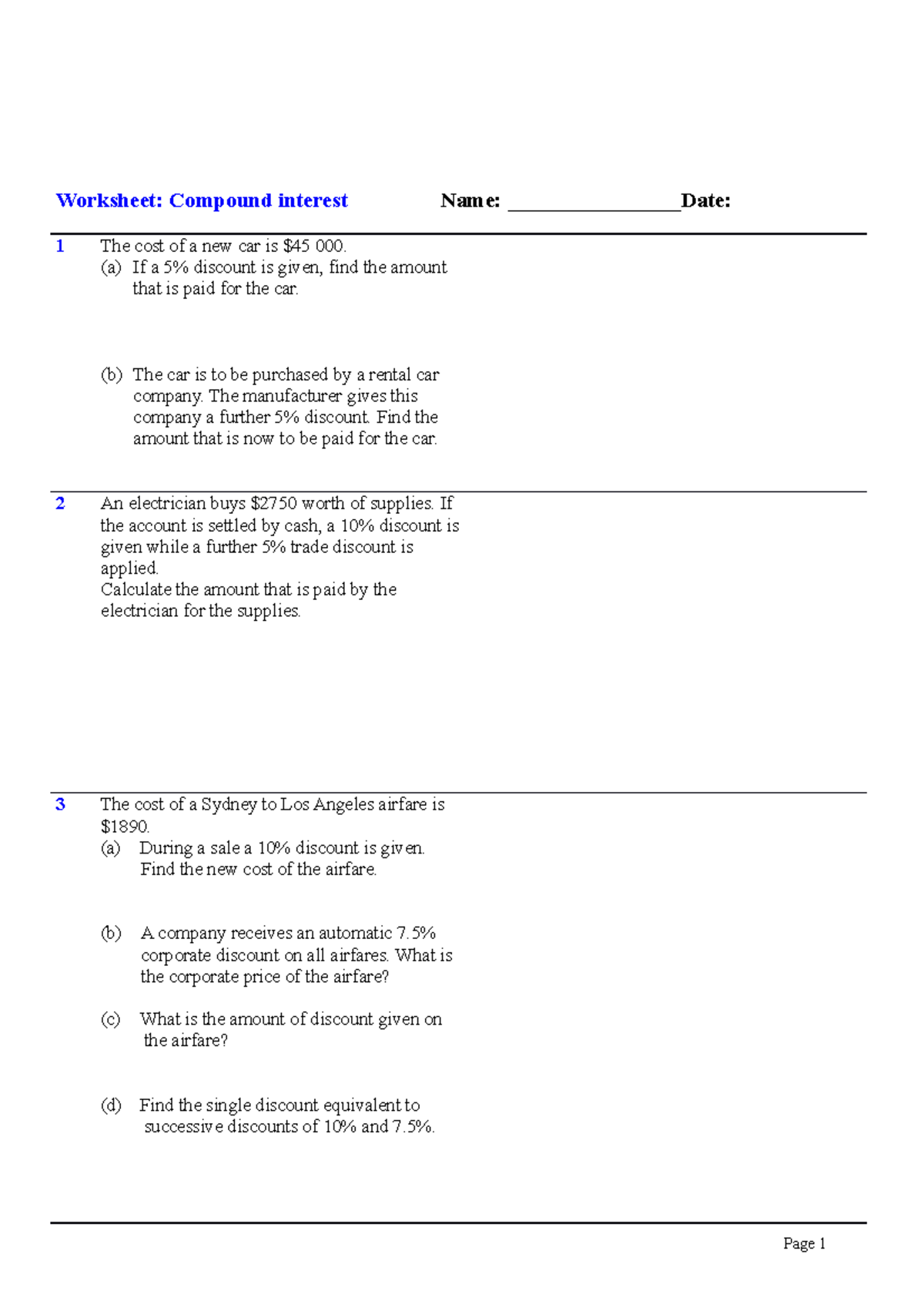 Compound Interest - stuff - Worksheet: Compound interest Name ...